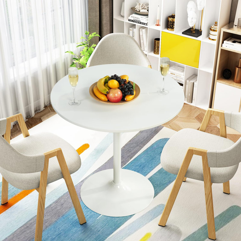 FurnitureR 31.5" Round Modern Kitchen Table with Pedestal Base For ...