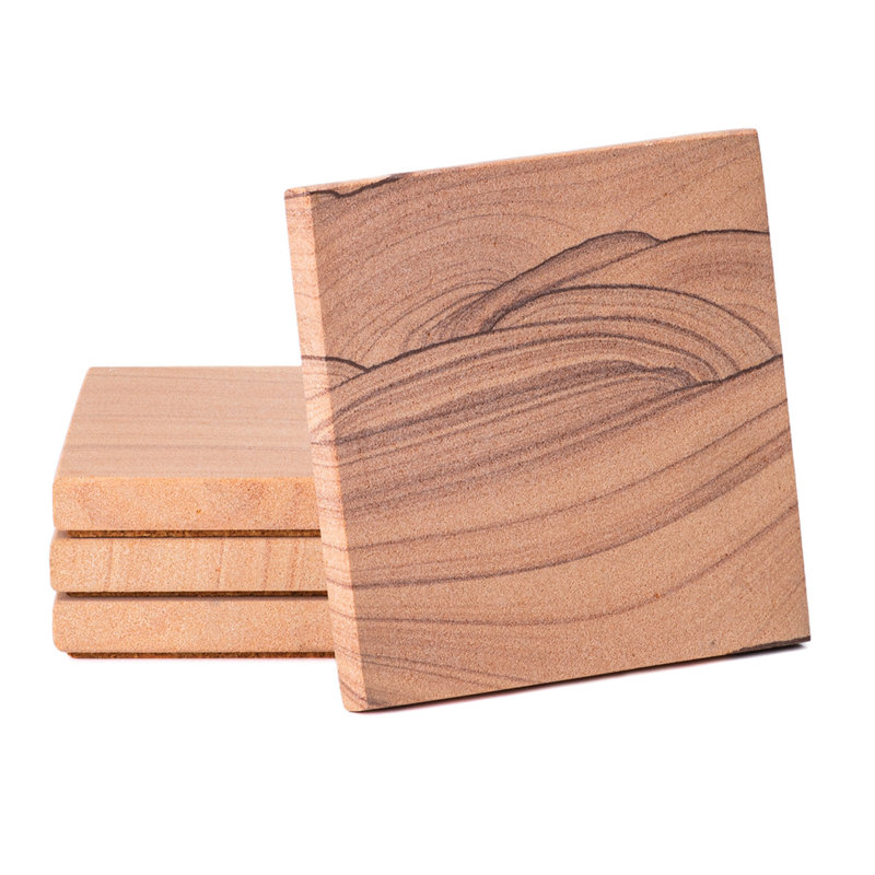 Ebern Designs Thirstystone Natural Sandstone Square Coaster Set ...