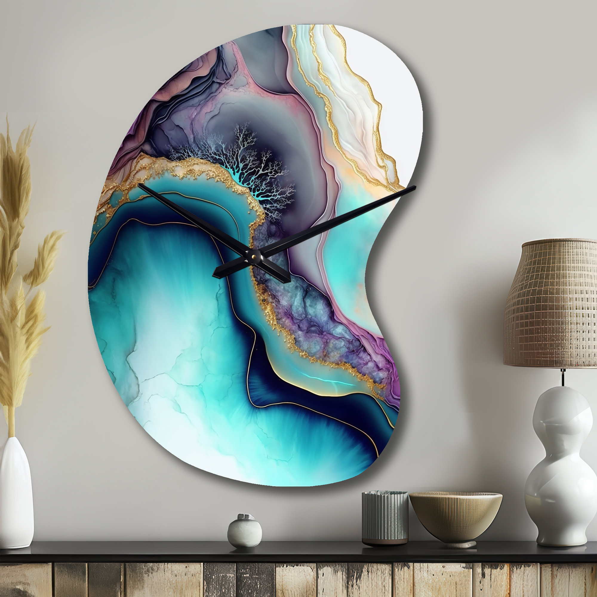 Design Art Blue Purple Abstract Geode III - Boom Shape Blue Wall Clock ...