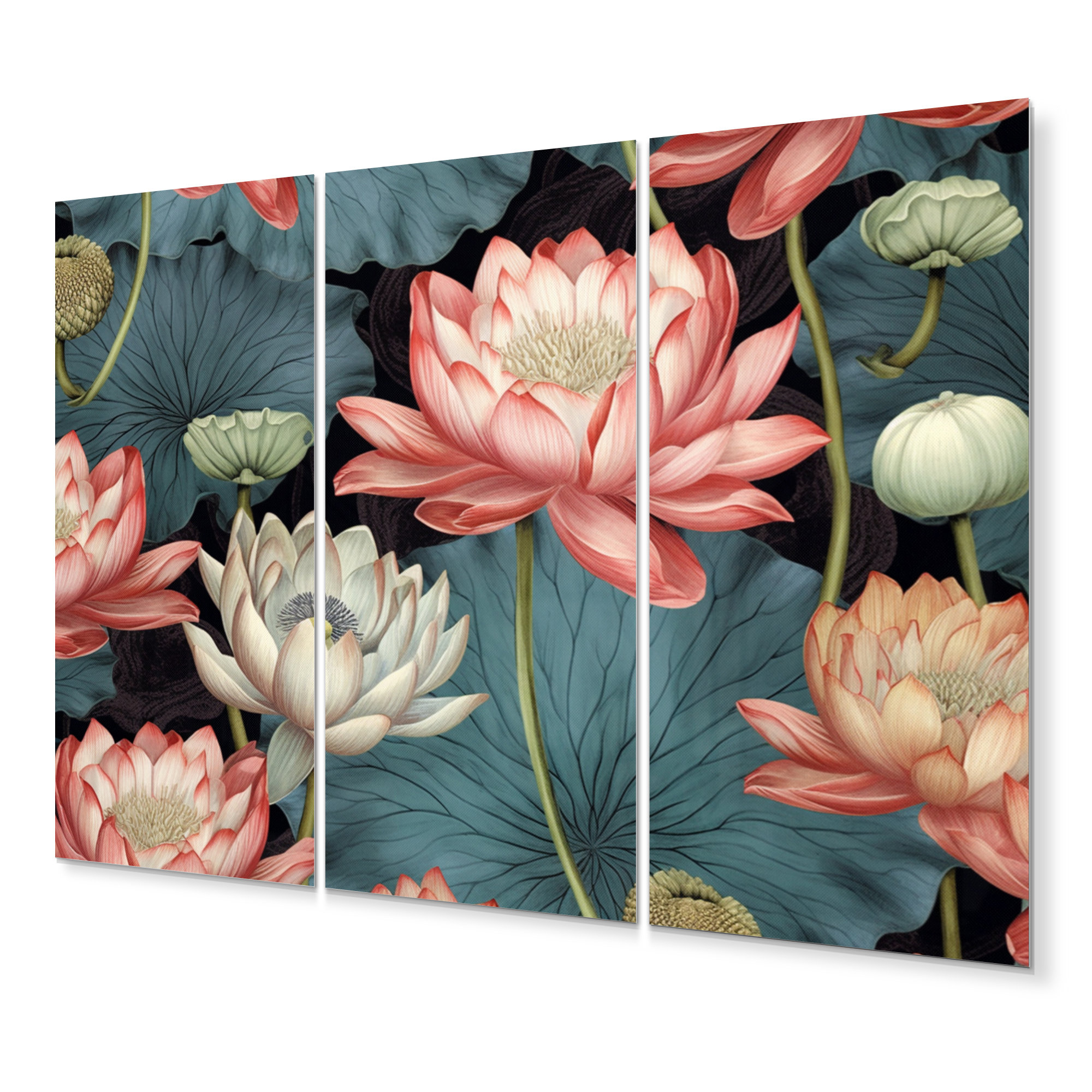 Design Art Multicolor Lotus Reflections I - Floral Metal Wall Decor Set ...