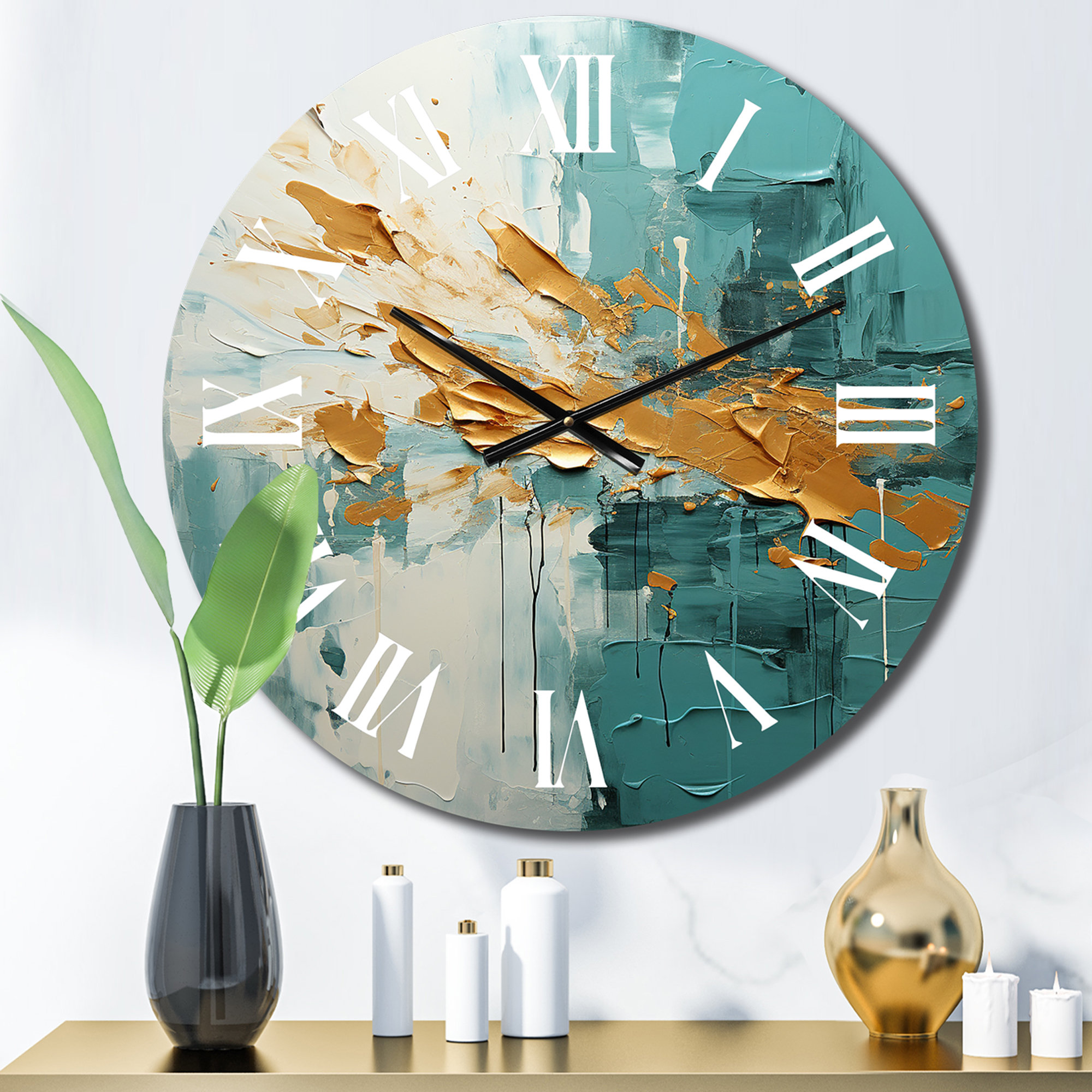 East Urban Home Teal Oasis IV - Abstract Landscape Wall Clock | Wayfair