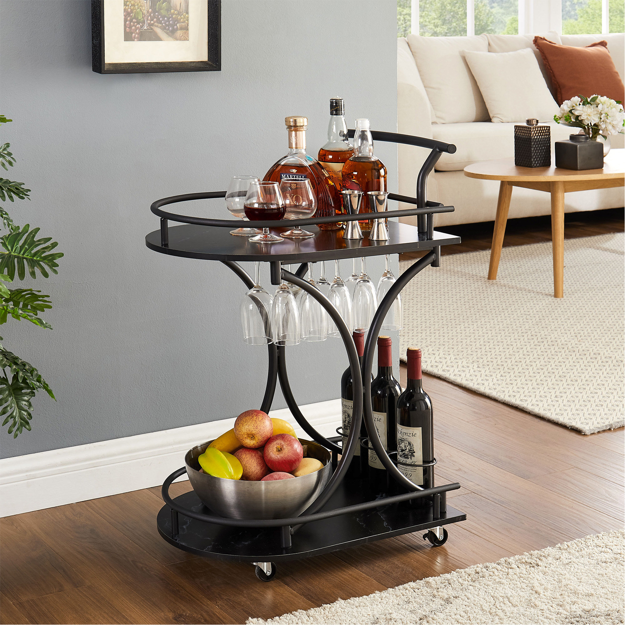 Ebern Designs Versatile Two-Tiered Bar Cart With Smooth Wheels And ...