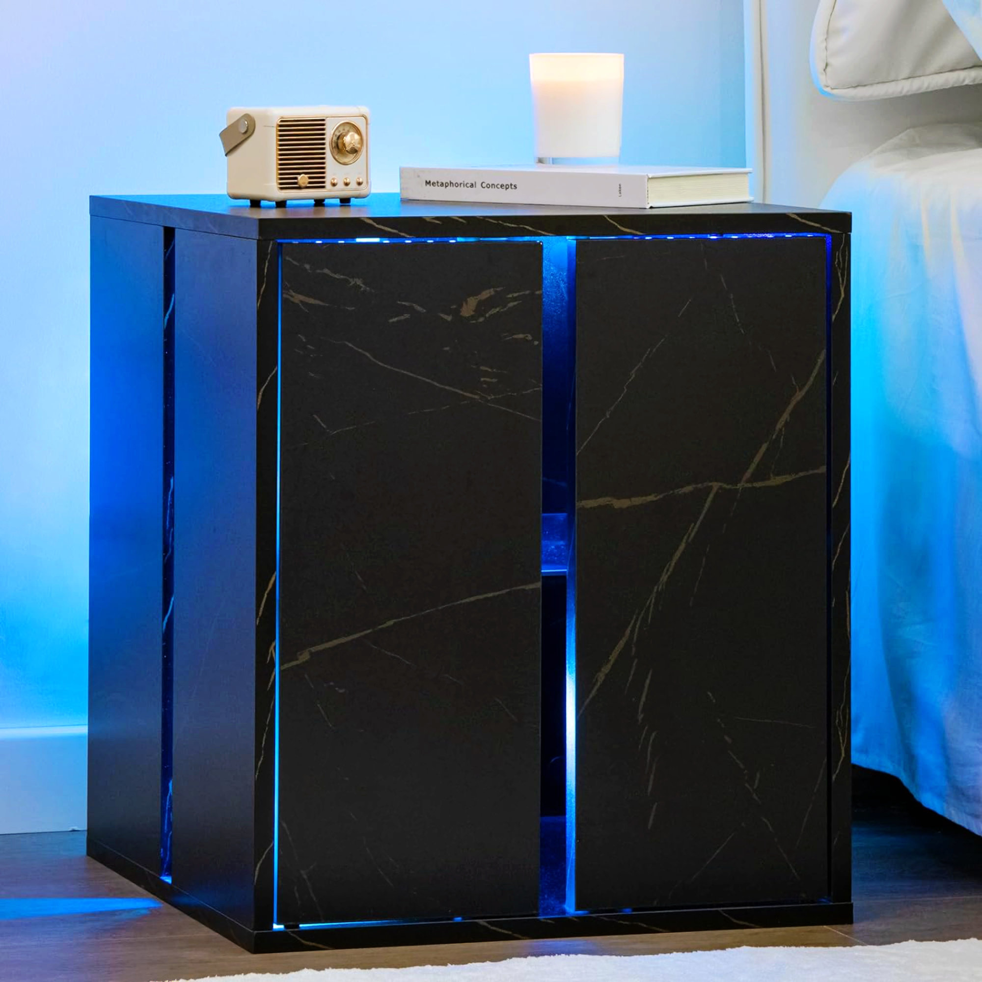 Wrought Studio Bedside Tables With LED Farmhouse Gray Nightstand Tables ...