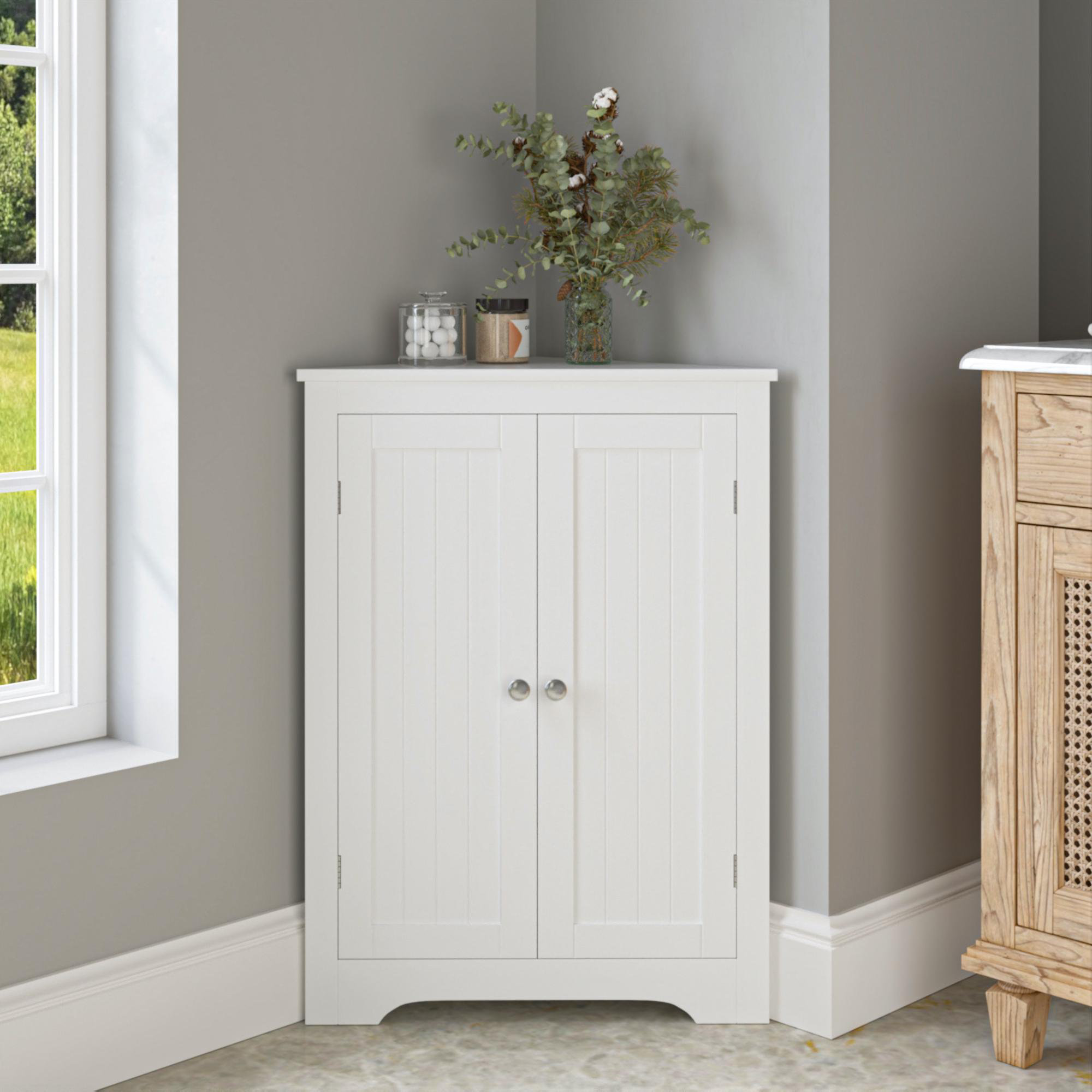 George Oliver Floor Corner Cabinet with 2 Doors and Adjustable Shelves ...