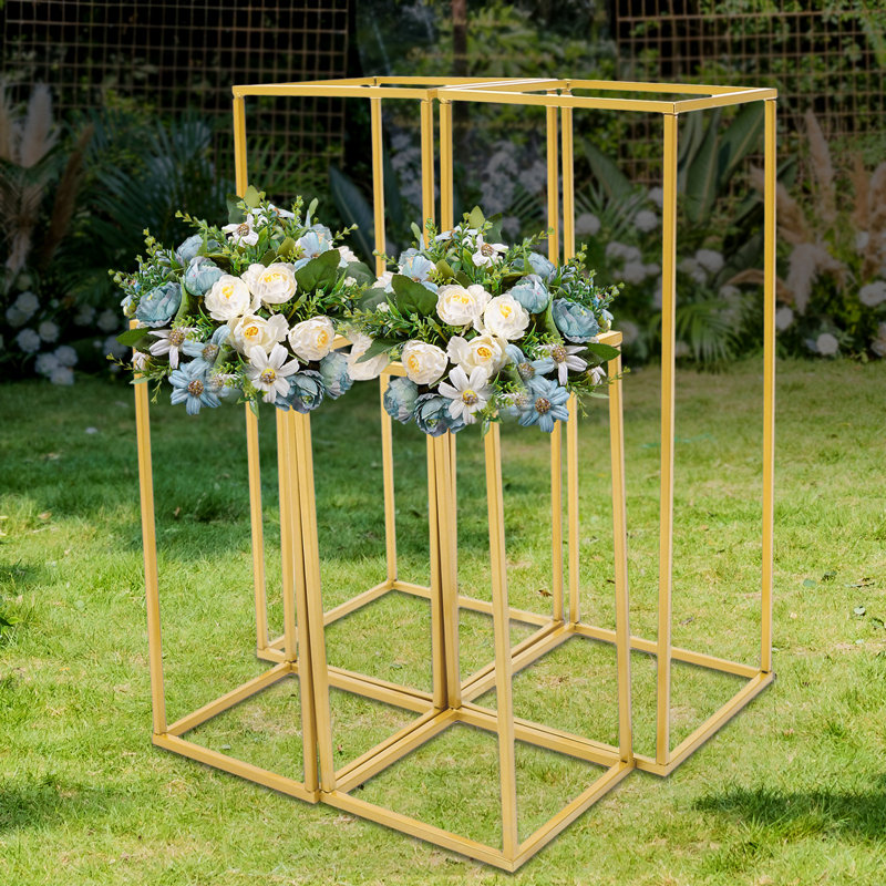Mercer41 Cindel 4Pcs Gold Flower Floor Stand Metal Column Flower Stand ...
