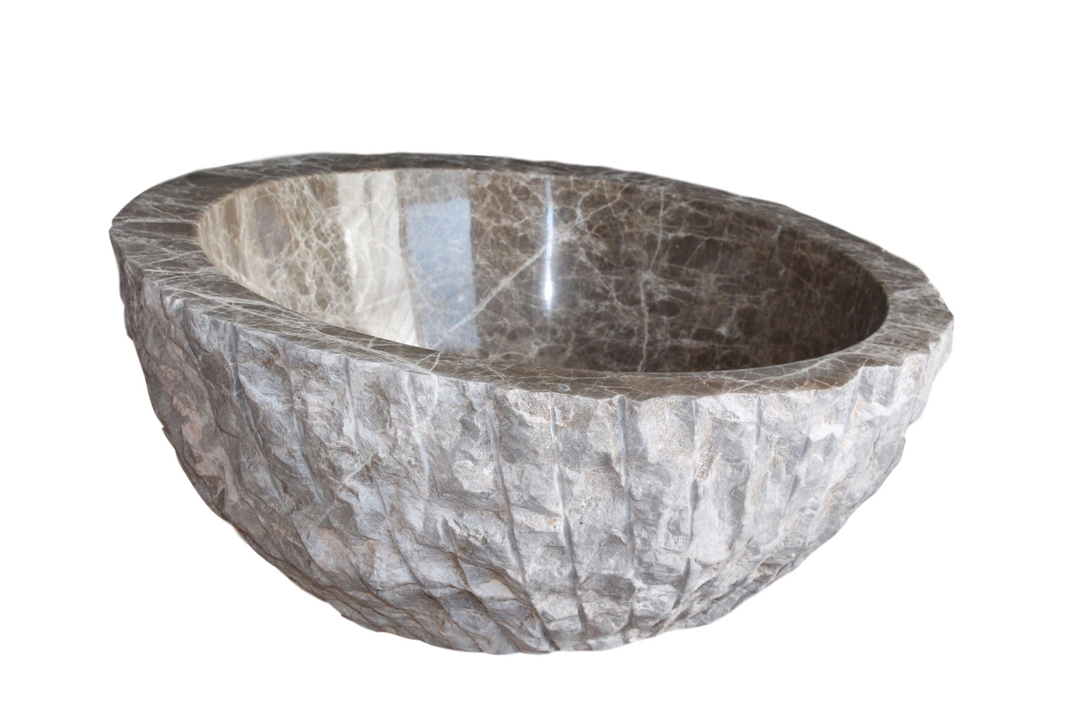 TashMart Angled Chiseled Stone Circular Vessel Bathroom Sink | Wayfair