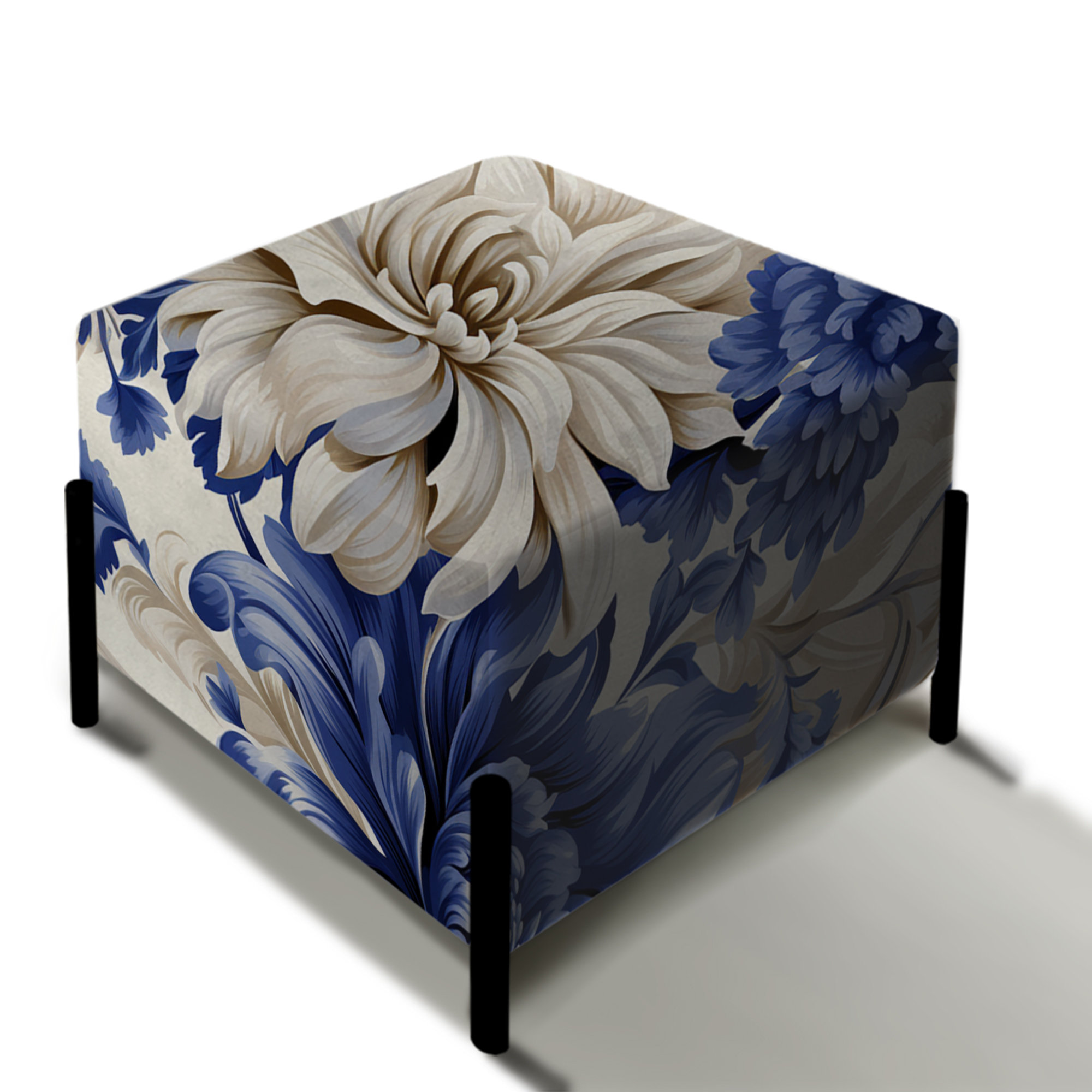 Design Art Cobalt Blue Brocade Victorian Pattern VI - Floral Square ...