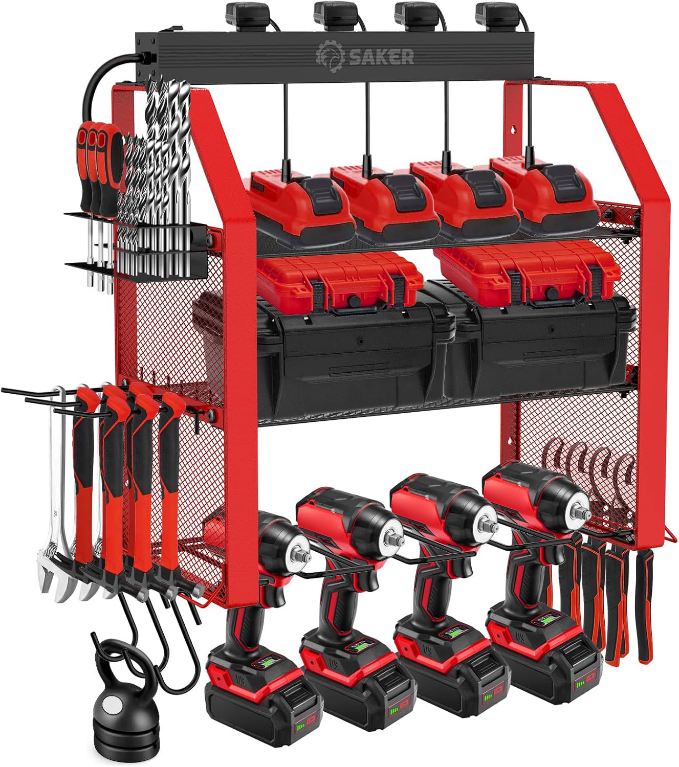 17 Stories Saker 3-Layer Power Tool Organizer Wall Mount With Charging ...