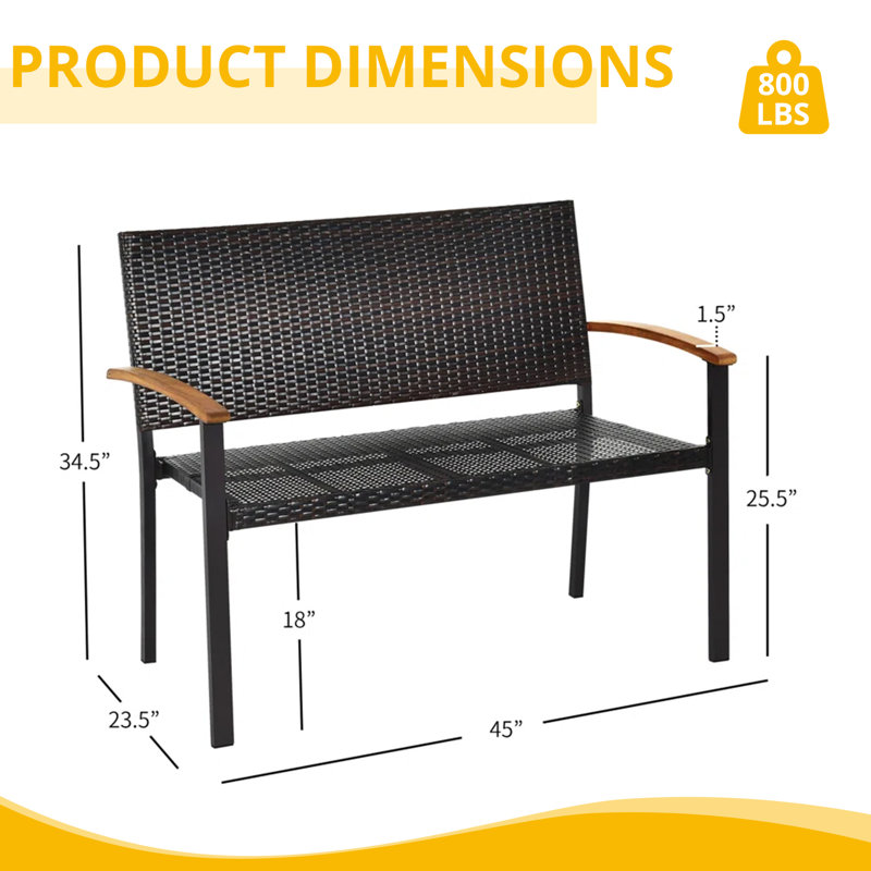 Winston Porter Outdoor Rattan Bench, All-Weather 2 Seater Wicker ...
