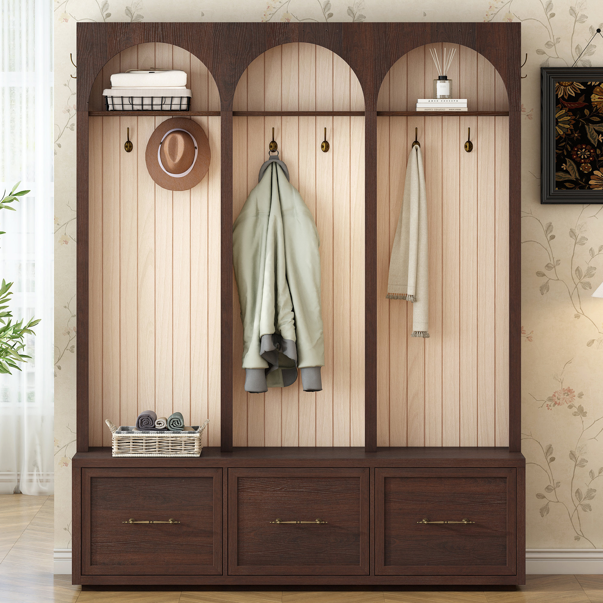 August Grove 59'' Rustic Hall Tree With Bench - Wayfair Canada