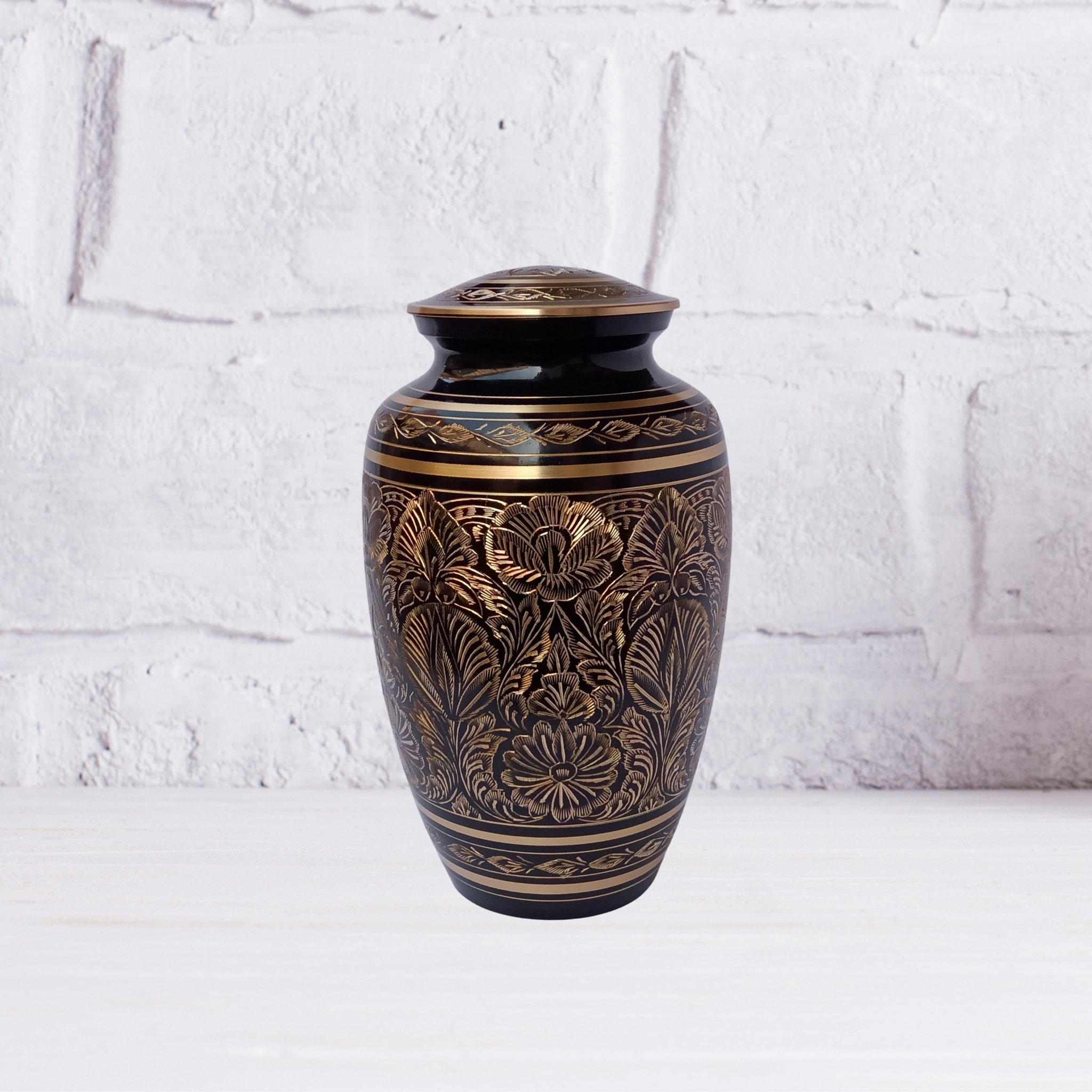 East Urban Home Rossalyn Handmade Solid Brass Hand-Etched Urn | Wayfair