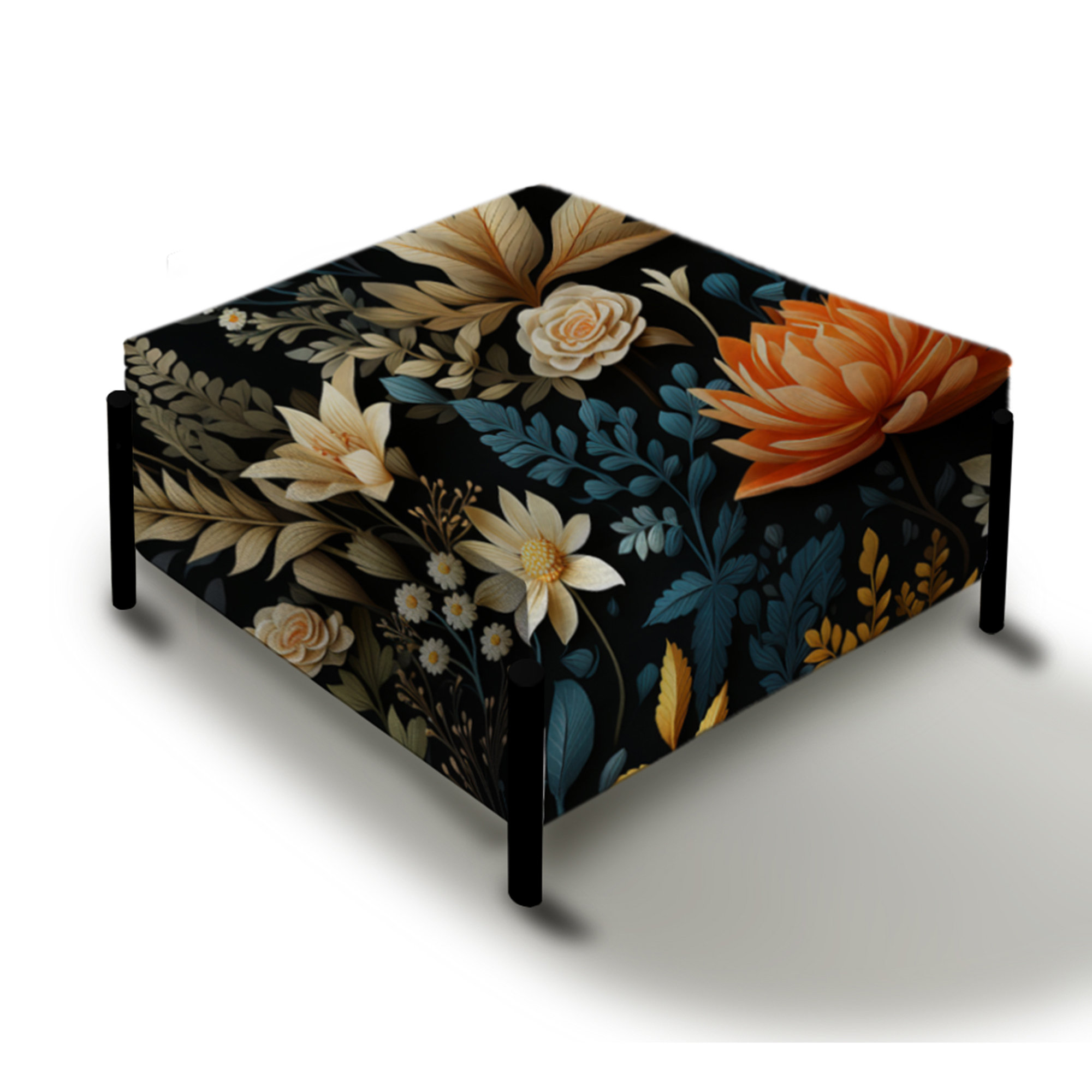 Design Art Cottage Floral Autumn Collage - Floral Large Square Ottoman ...