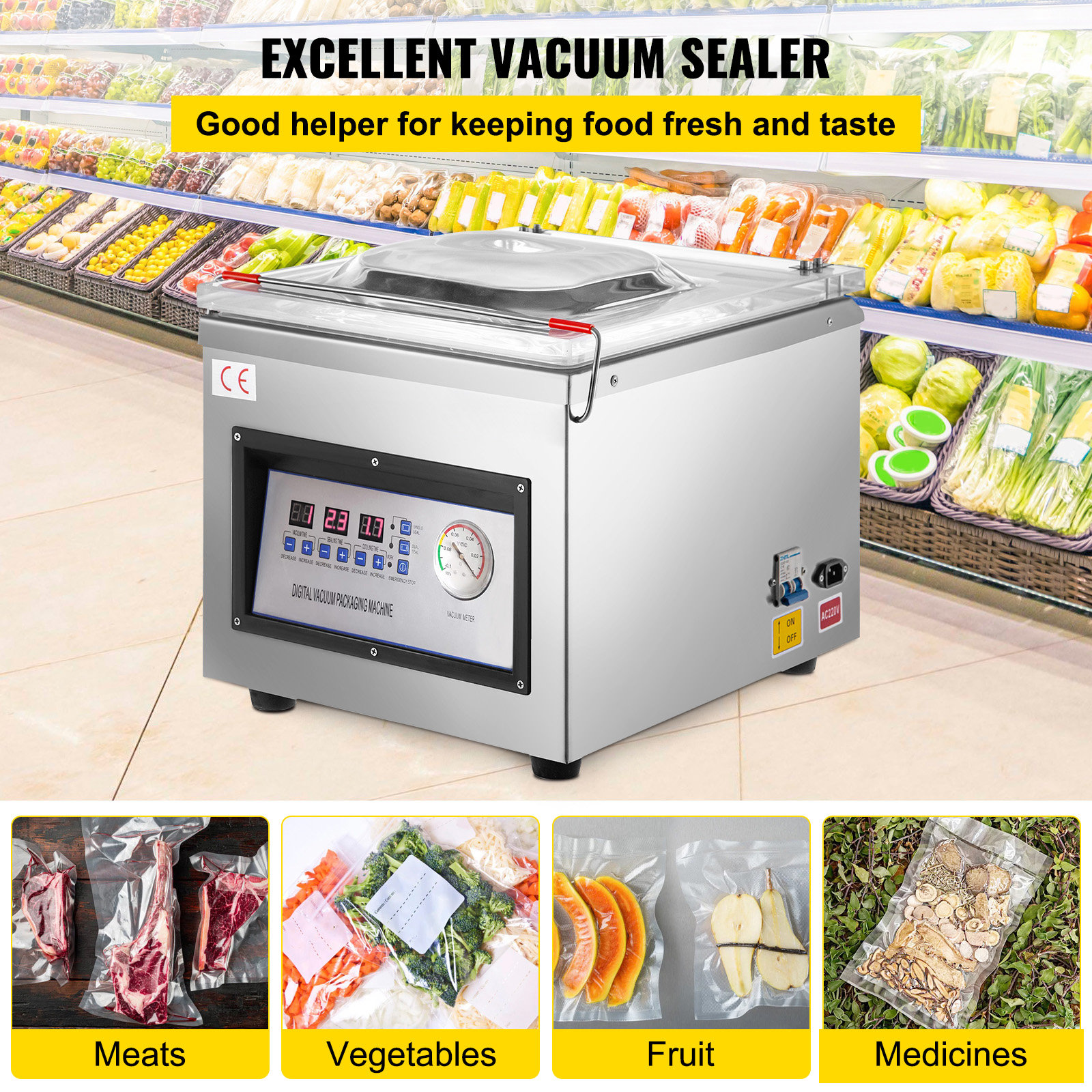 VEVOR Chamber Vacuum Sealer DZ-260C Kitchen Food Chamber Vacuum Sealer ...