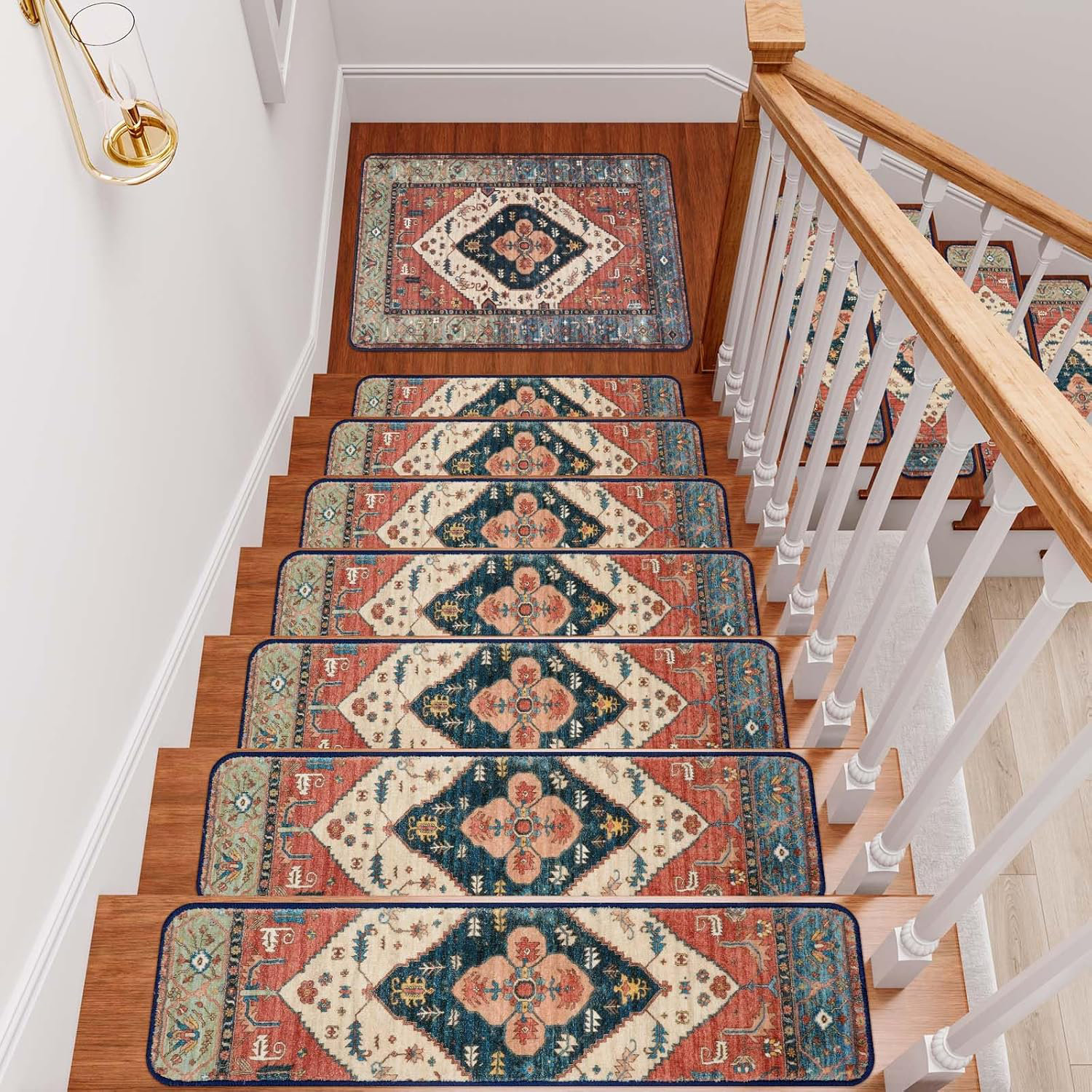 Bungalow Rose Non Slip Stair Treads Matching Mat For Wooden Steps ...