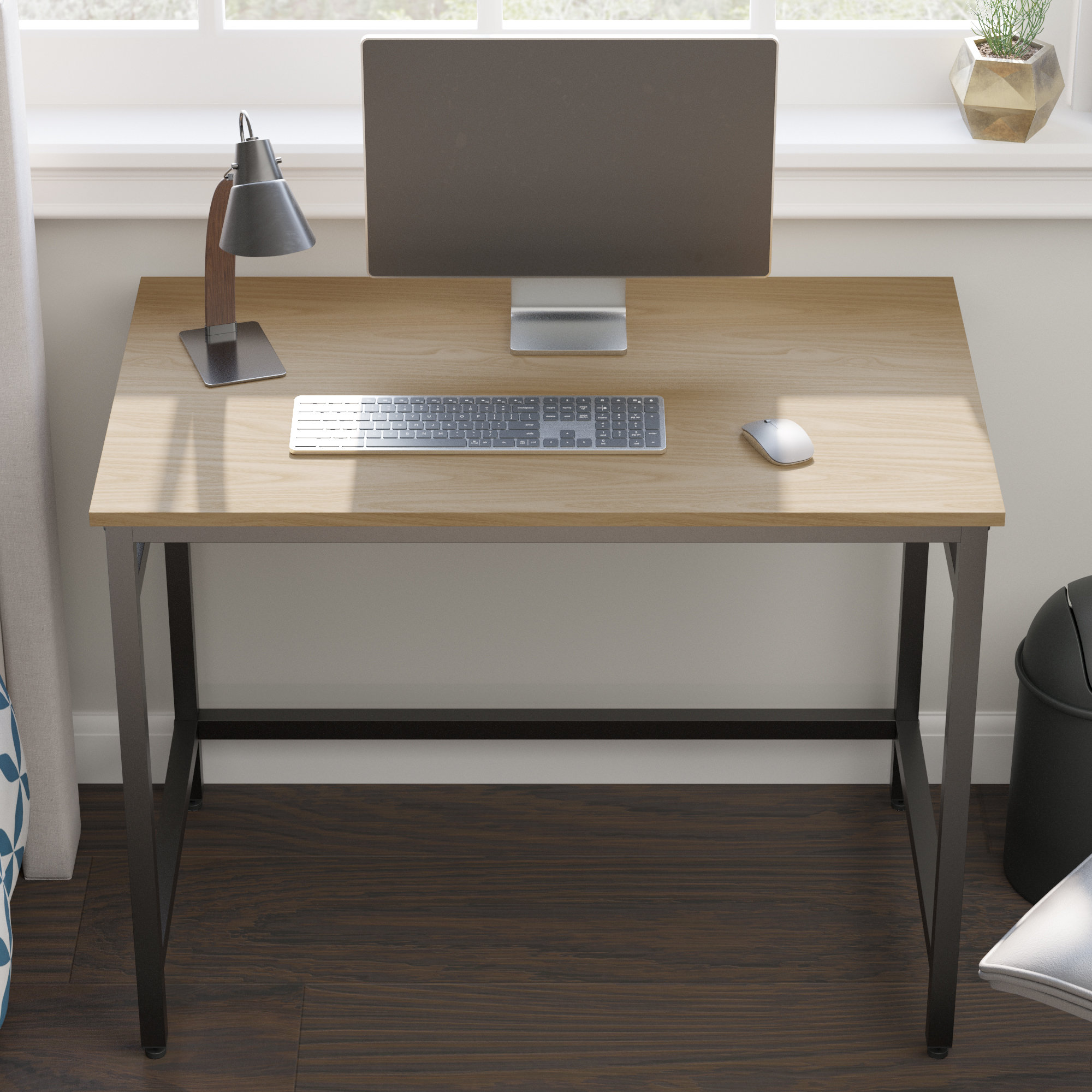 Ebern Designs Vaniya Modern Computer Desk with Wood Top and Metal Legs ...