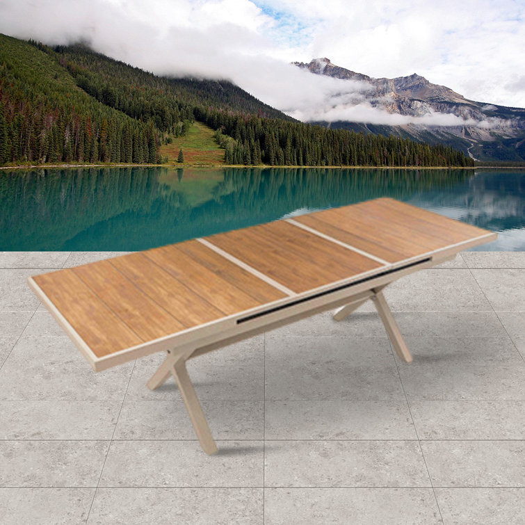 SHINYOK Patio Dining Table,Wood-Plastic Composites Table Top,Aluminum ...