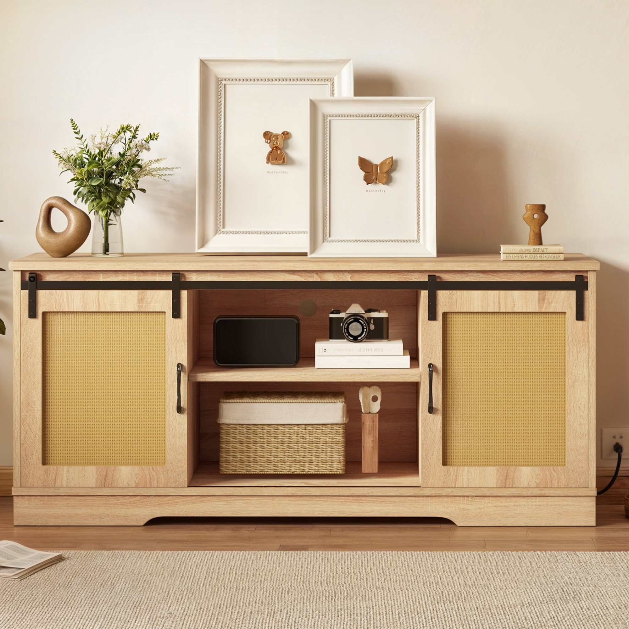 Bay Isle Home™ Anushree 59'' W Farmhouse Wicker TV Stand Center with ...