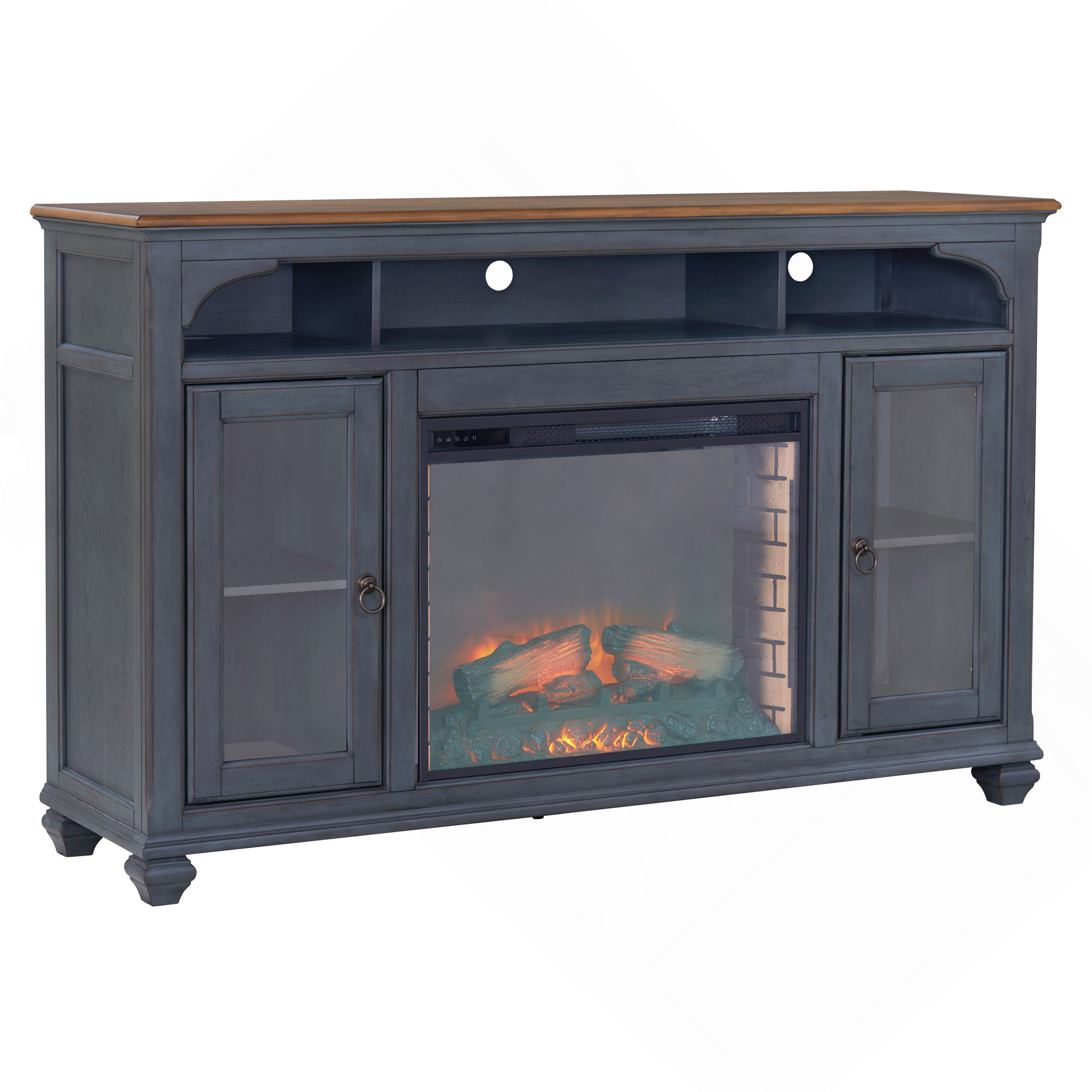 Birch Lane™ Electric Fireplace TV Stand for TVs, Corduroy Blue Finish ...