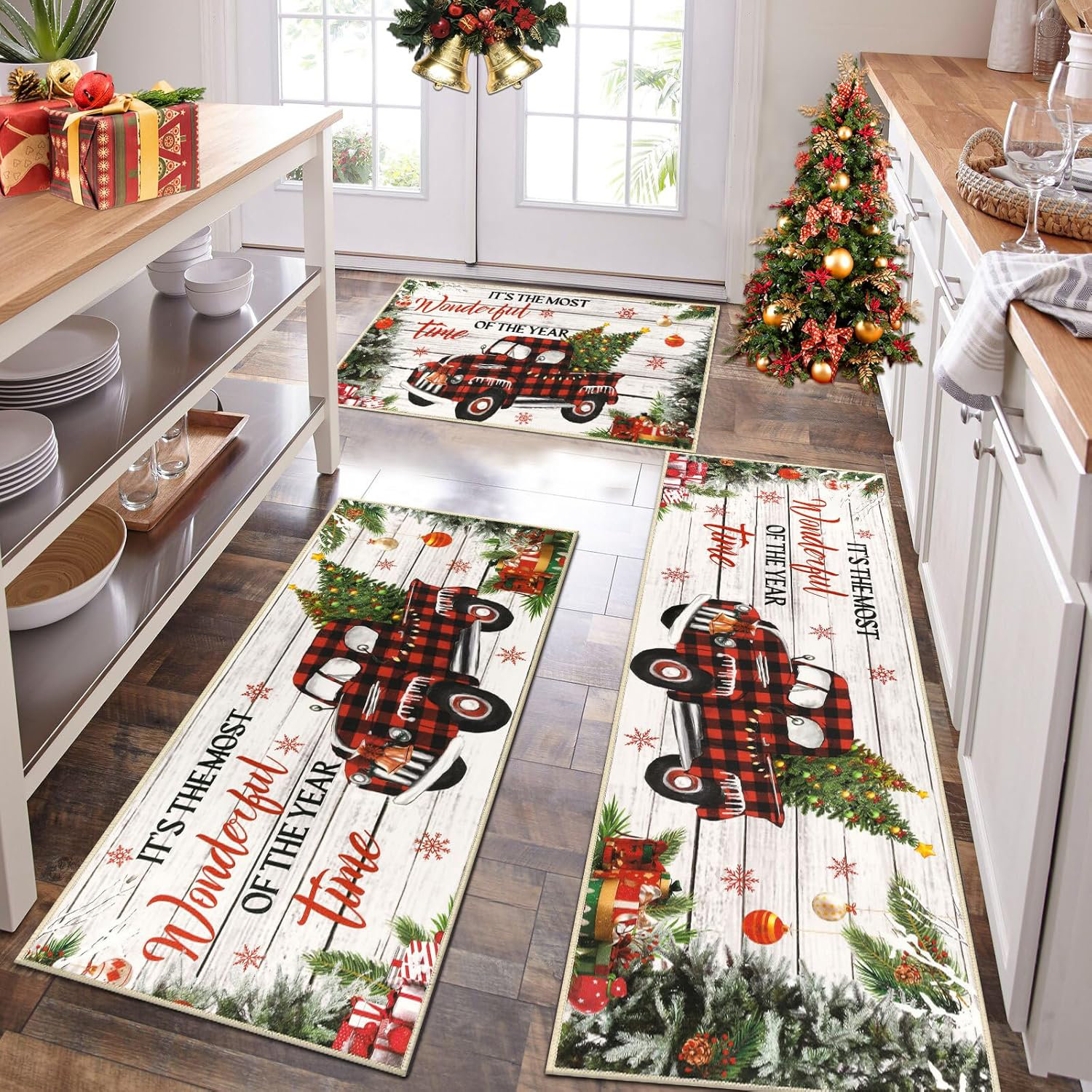 The Holiday Aisle® Lashun Christmas Kitchen Rugs Sets of 3 Non Slip ...