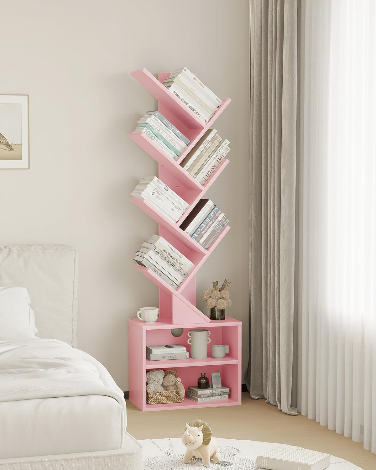Ivy Bronx 6 Tier Tree Bookshelf, Tall Bookcase with Storage Cabinet ...
