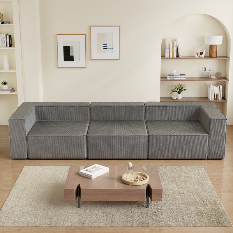 DONICK 108" Luxury Corduroy Three-Seater Compression Module Couch For ...