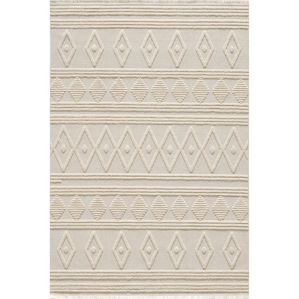 Gracie Oaks Hlavacek Geometric Machine Woven 160x220 Beige Area Rug ...