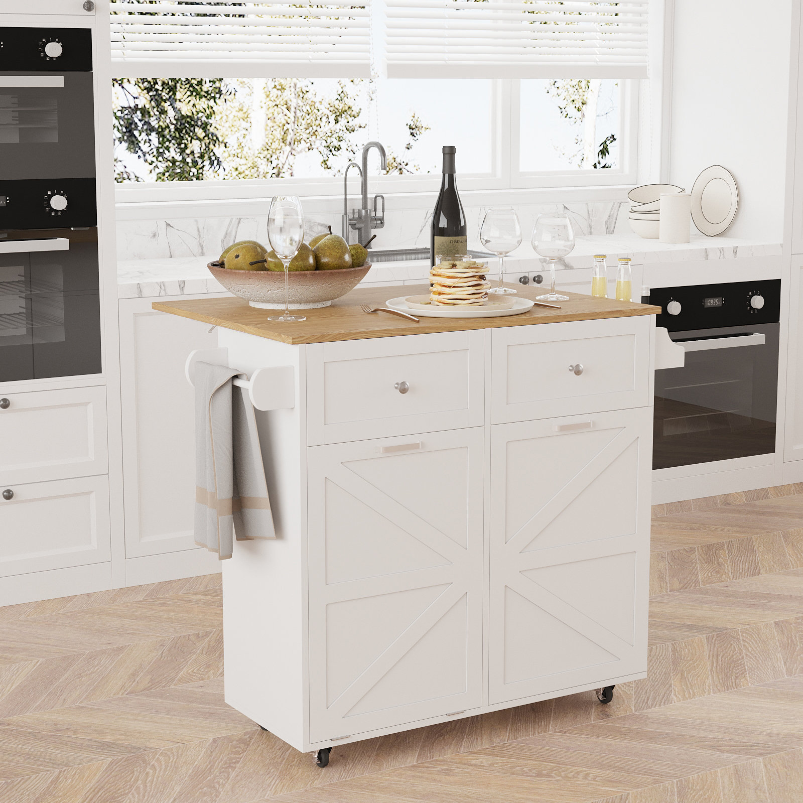 Ebern Designs Rubab 35.4" Kitchen lsland with Trash Can Cabinet ...