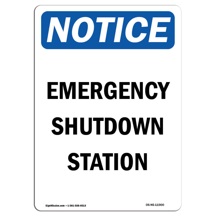 SignMission OSHA Notice - Emergency Shutdown Station Sign | Heavy Duty ...