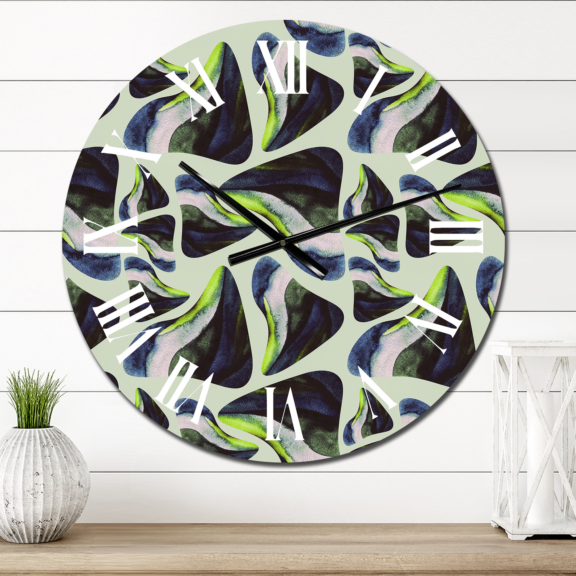 East Urban Home Abstract Dark Green Elements II - Modern Wall Clock ...