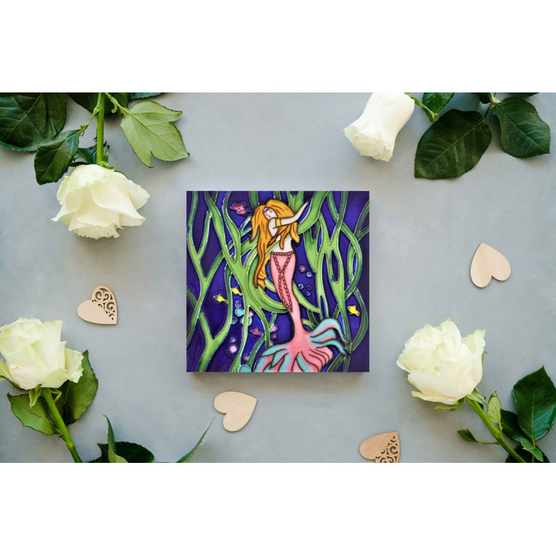 Continental Art Center 6x6" Mermaid Ceramic Art Tile Drink Holder ...
