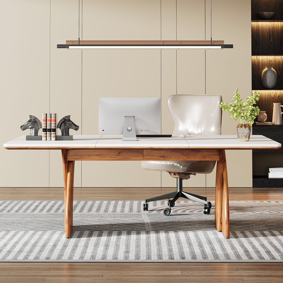 Ivy Bronx 70.8'' Executive Desk With Thickened Wood Legs, Modern Large ...