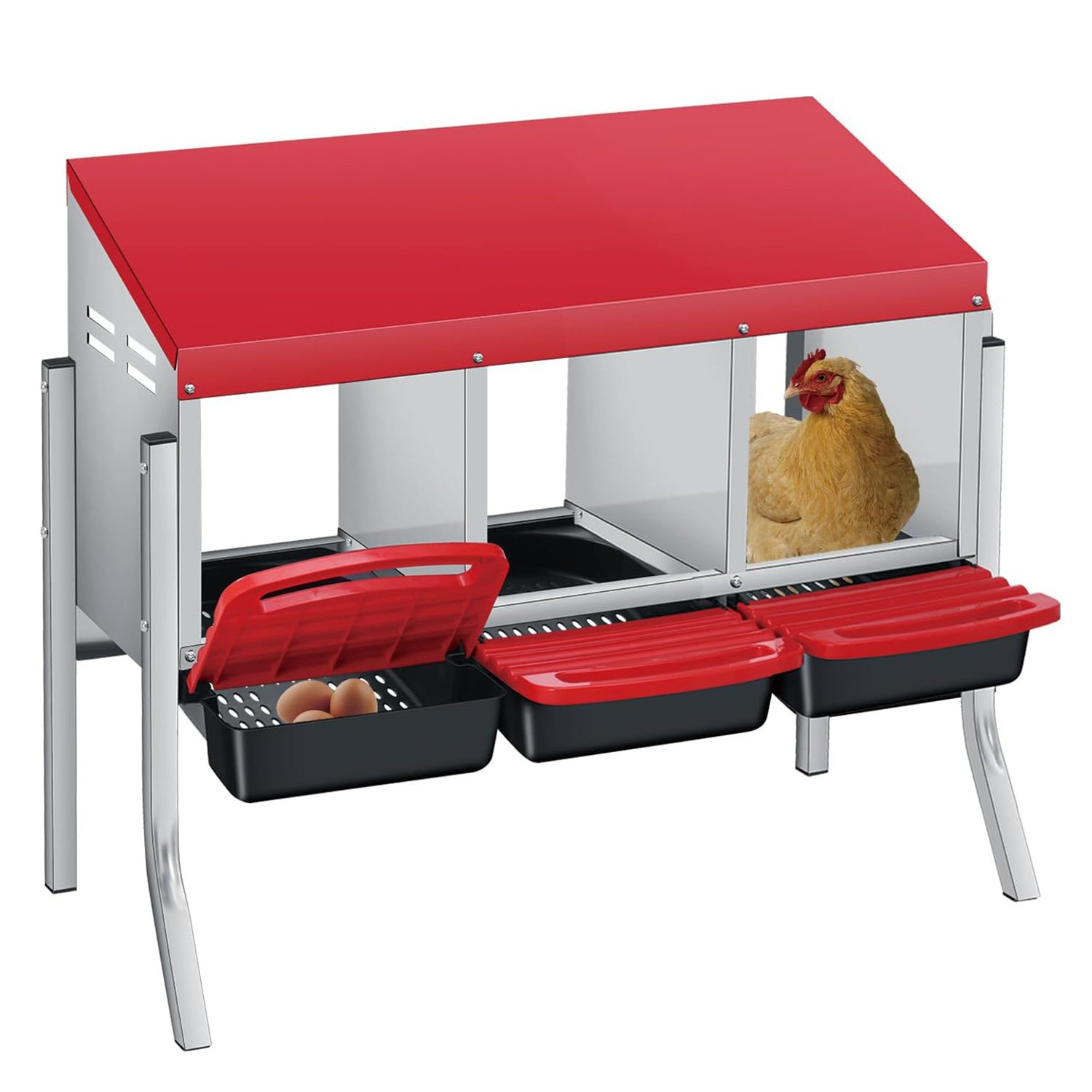 Ophelia & Co. Chicken Nesting Box 3-Compartment Roll-Out with Pull-Out ...