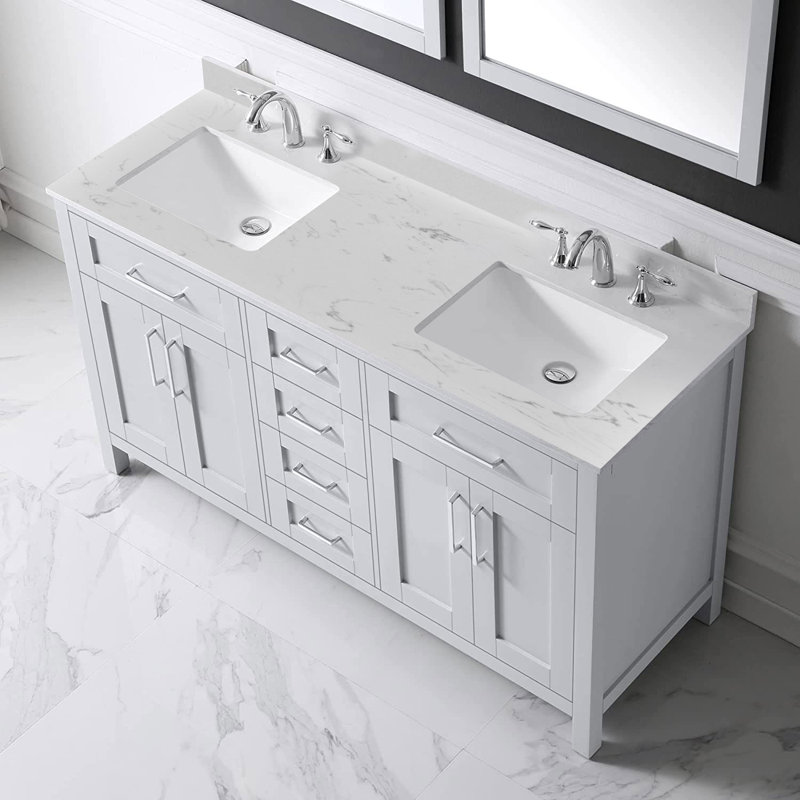 VANITYFAIR 60'' Engineered Stone Double Vanity Top with Sink Faucet ...