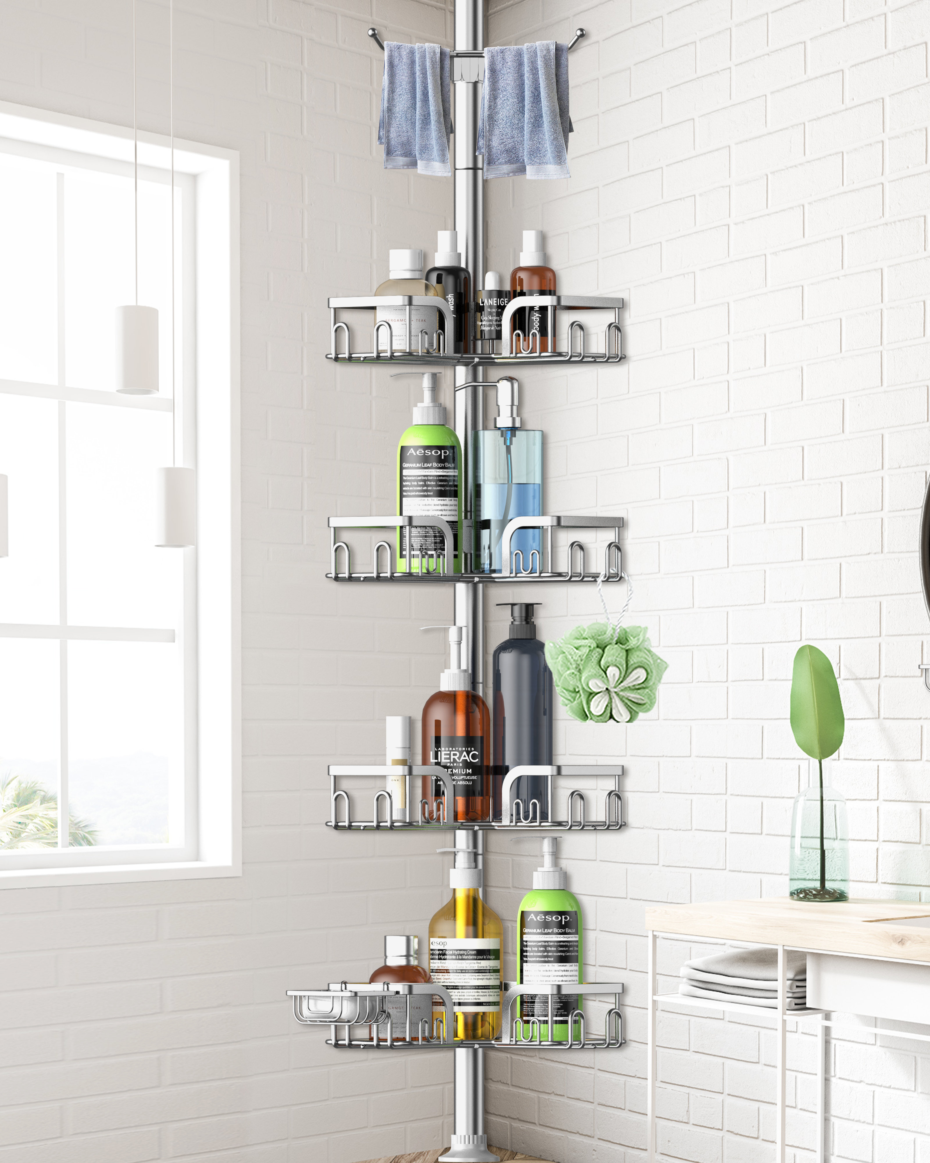 Rebrilliant New Saraih Bathroom Towel Rack Tension Corner Shower Caddy ...