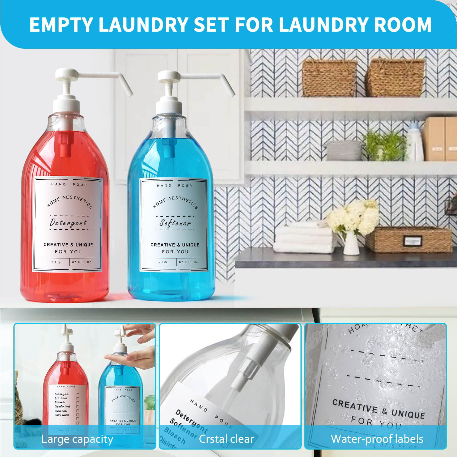 ACTIVE DOOR & WINDOW 1/2 Gallon Laundry Detergent Dispenser Bottle 2 ...