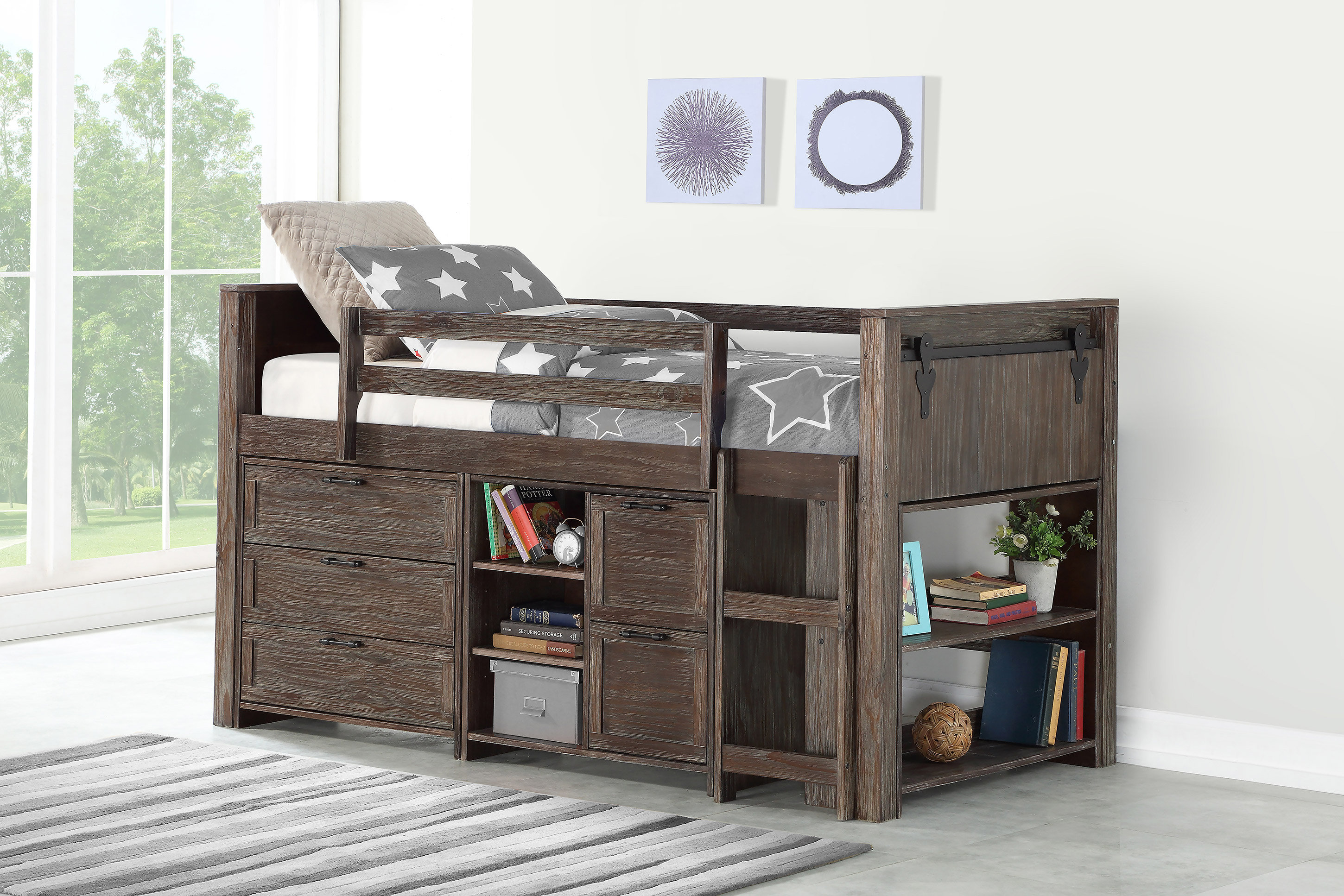 Harriet Bee Ivanna Twin Solid Wood Platform Loft Bed with Bookcase by ...
