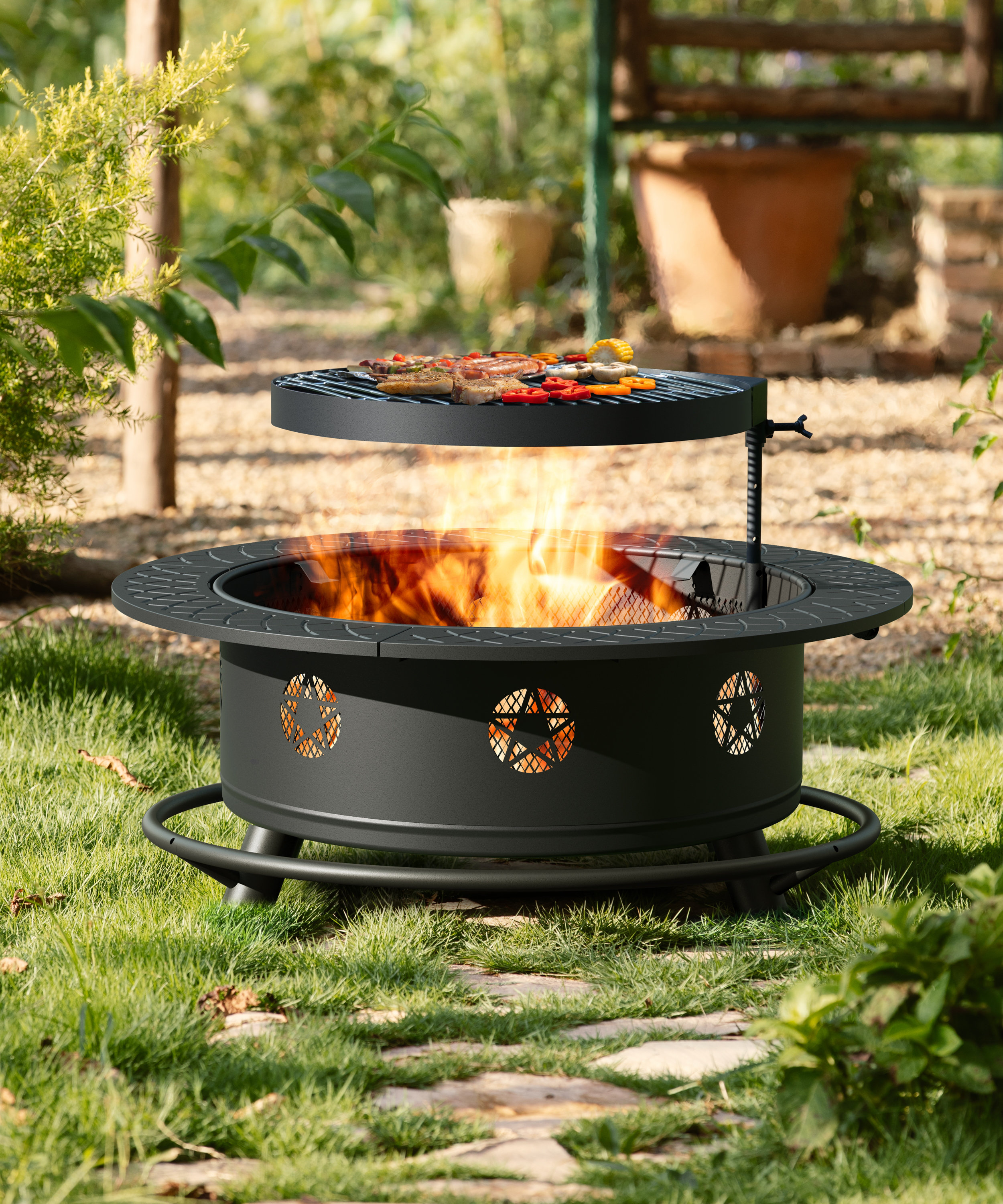 Dakota Fields Fire Pit With Grill, Wood Burning Fire Pits For Outside ...