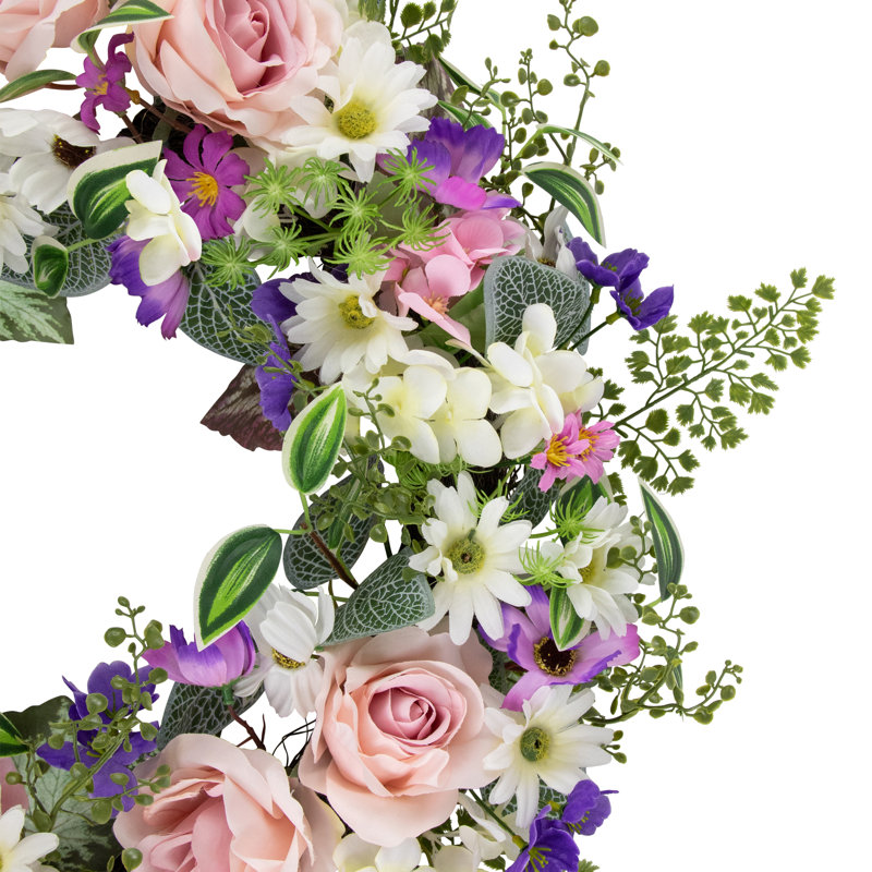 Northlight Seasonal Mixed Floral and Fern Artificial Spring Wreath 24 ...