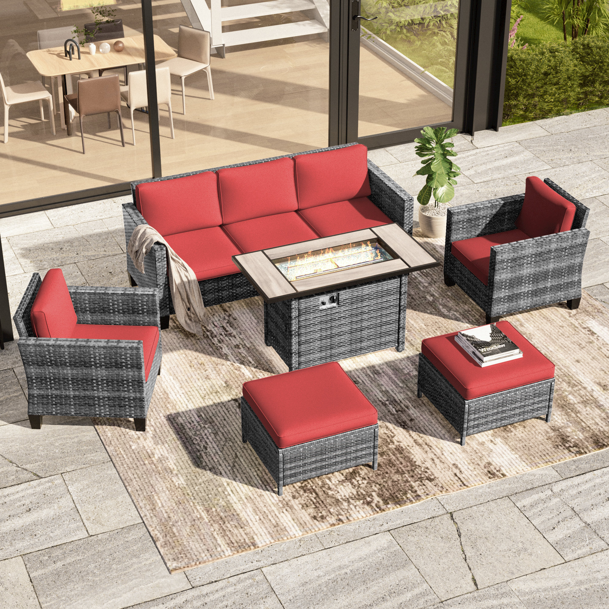 Mercer41 Ensemble de patio 6 pièces avec foyer extérieur de 45 po ...