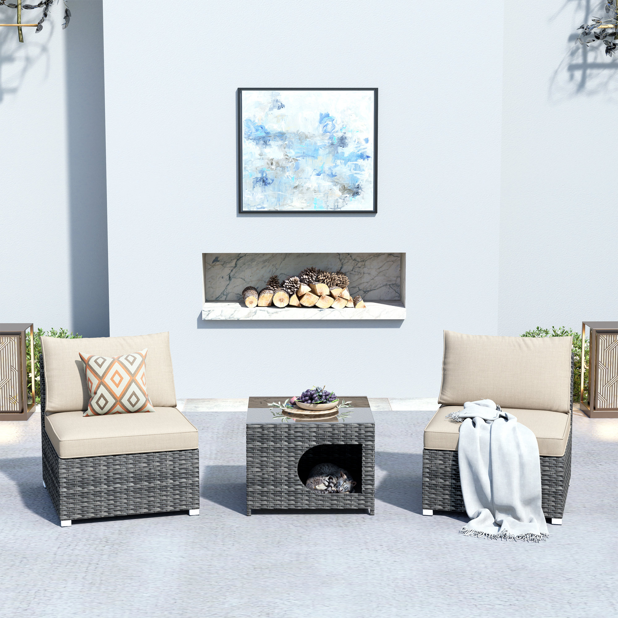 XIZZI Rattan Woven Outdoor Three-piece Set With End Table | Wayfair