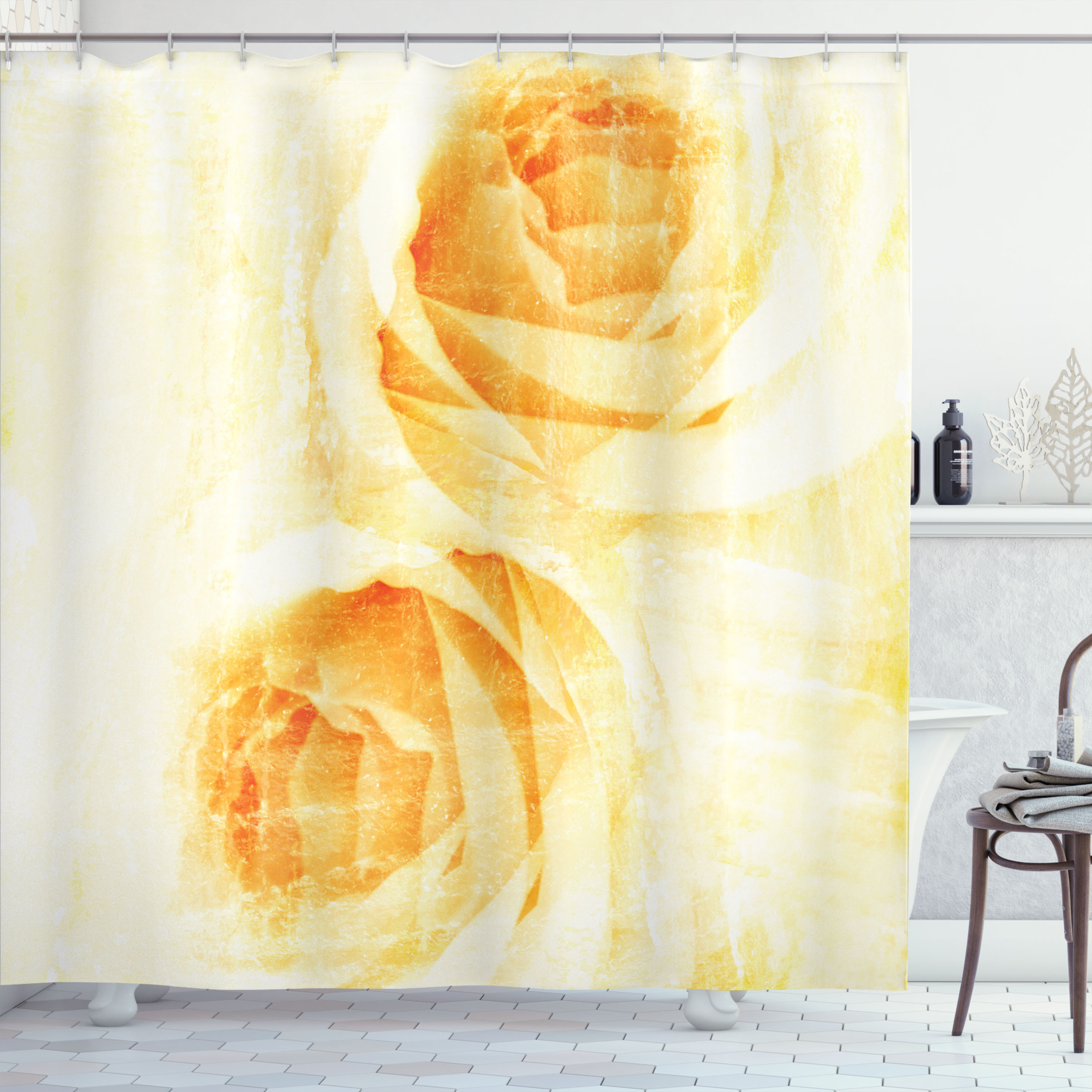 East Urban Home Oblak Yellow Shower Curtain Watercolor Rose Flower ...