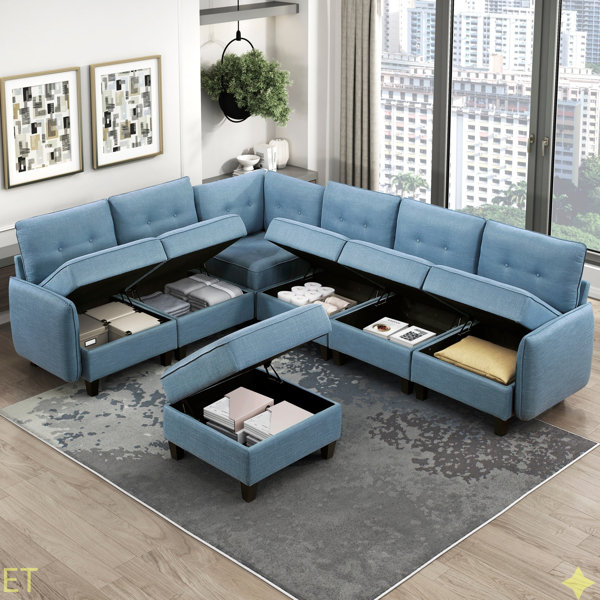 Latitude Run® Living Room Furniture One-Arm Chair Blue Tufted Solid ...