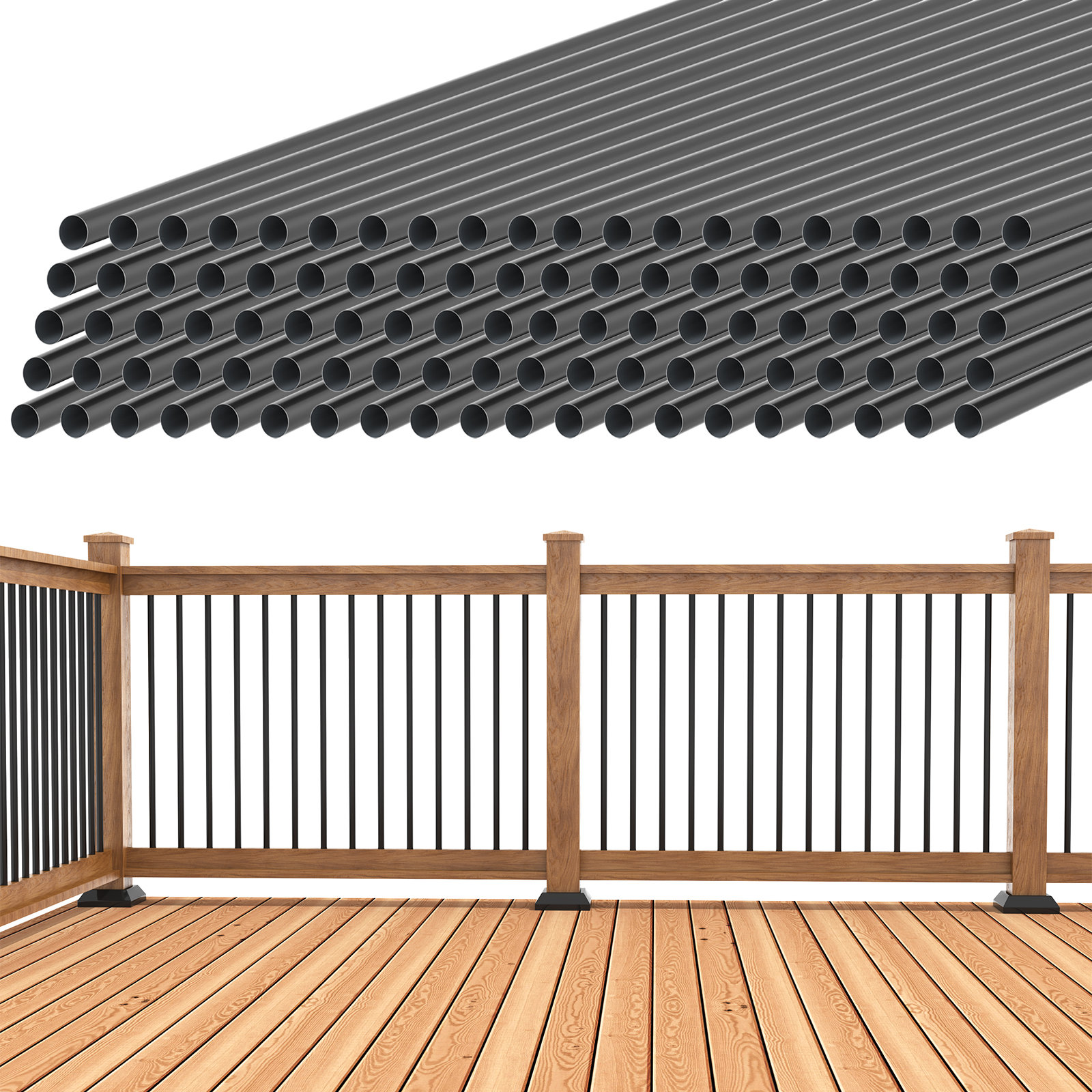 RoomTec Metal Deck Railing Hollow Round Deck Railing Spokes Black Matte ...