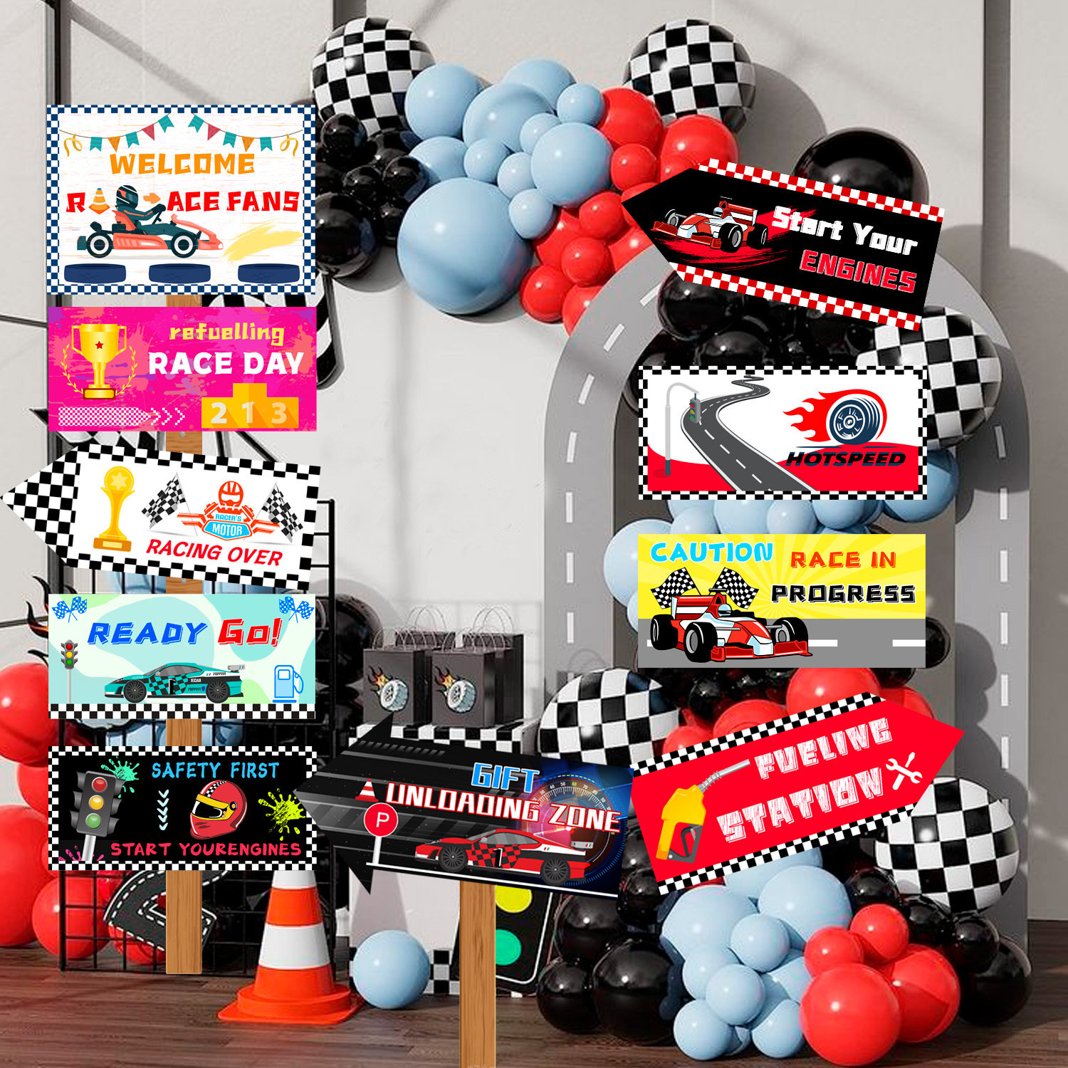 The Holiday Aisle® Racing Car Party Signs,10pcs Race Car Birthday Party ...