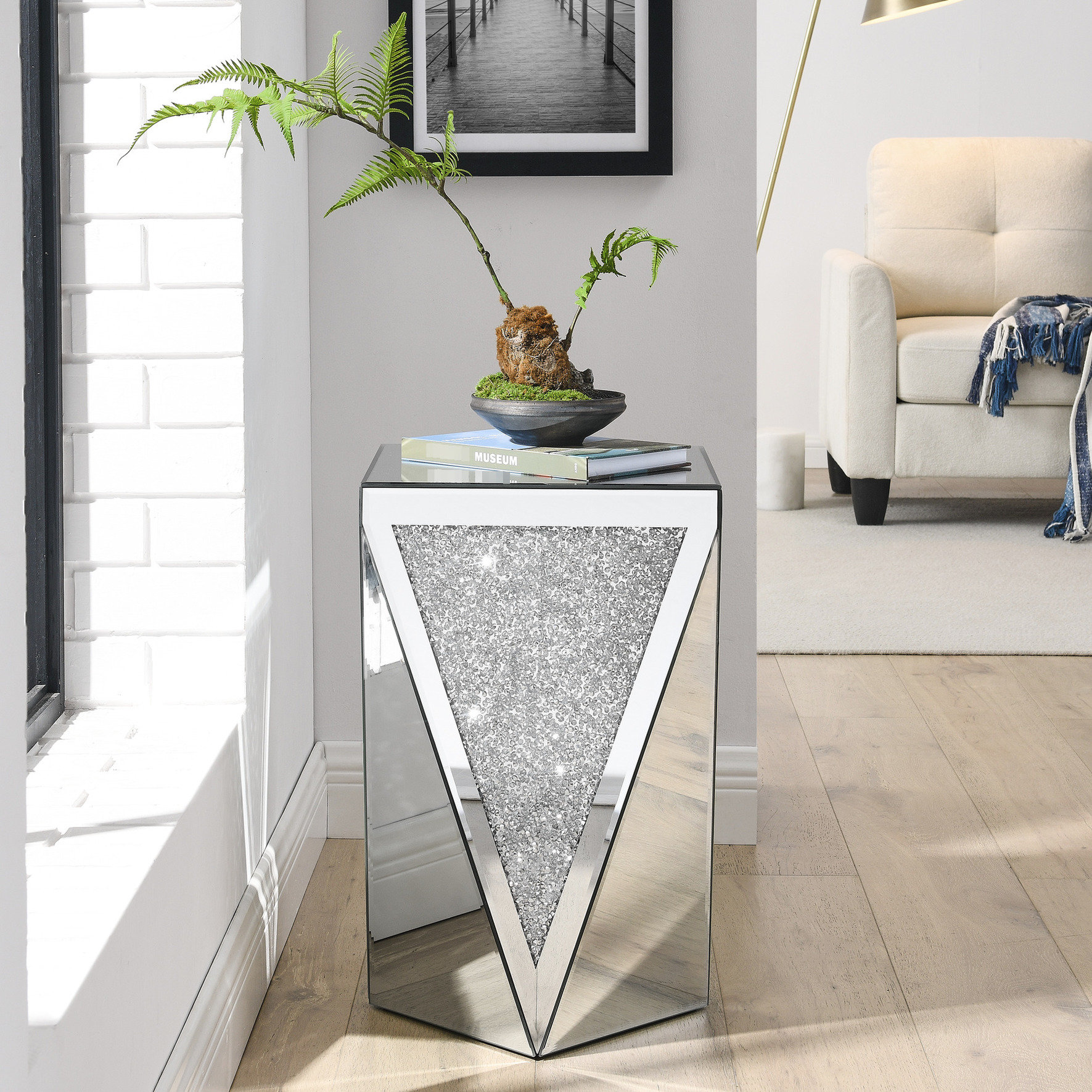 Mercer41 Silver Mirrored End Table, Scratch-, No Assembly Required ...