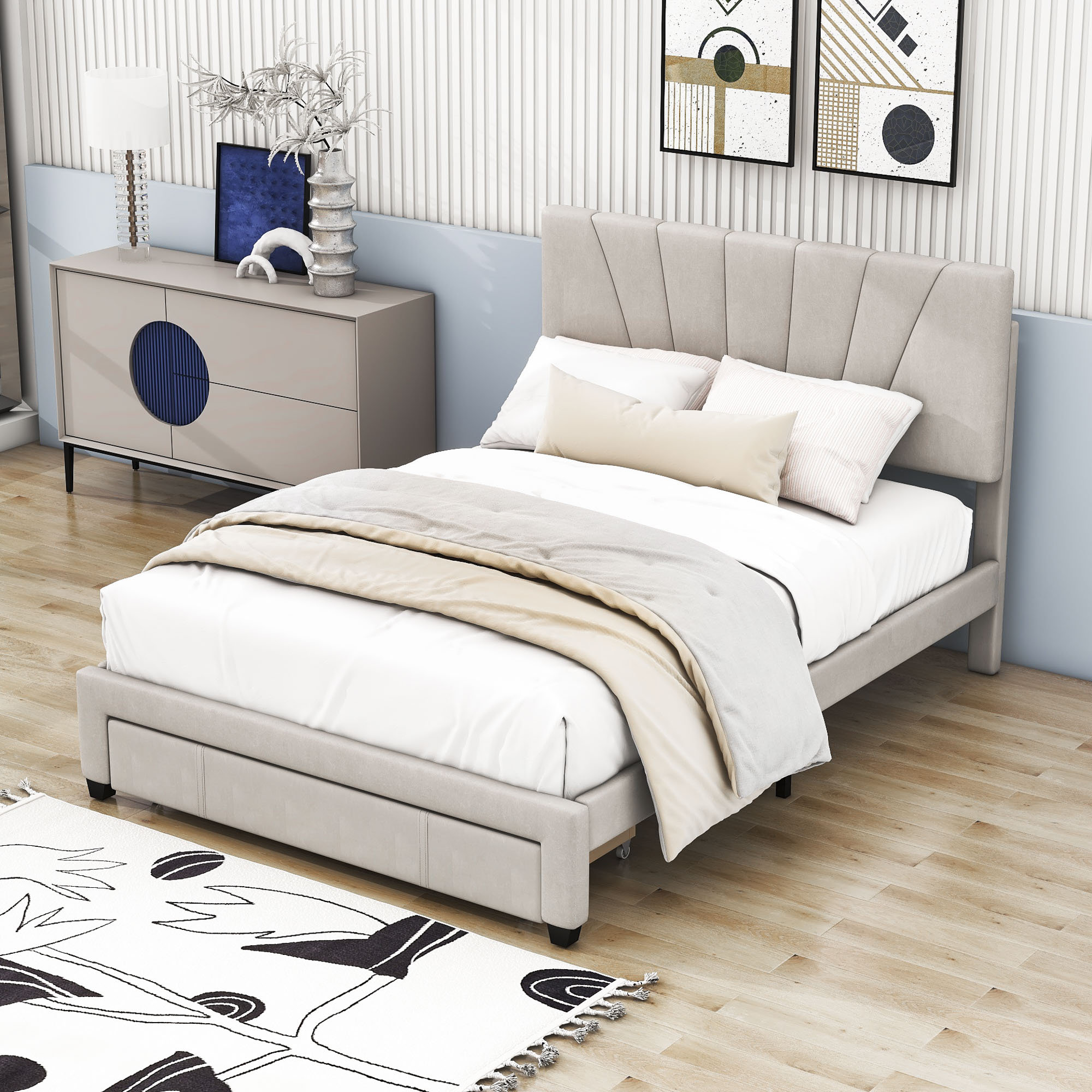 Mercer41 Grand lit plateforme tapissier avec tiroir Janlyn - Wayfair Canada