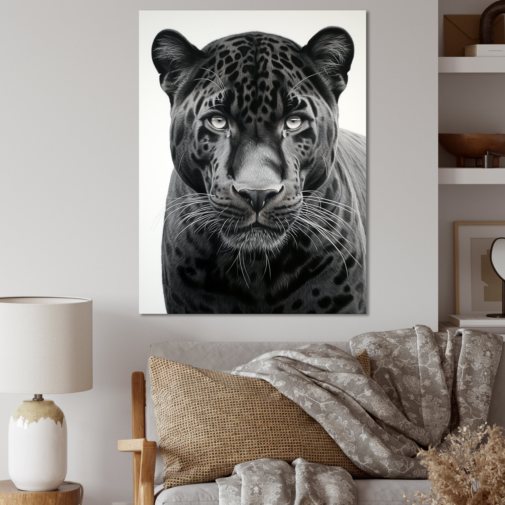 Ebern Designs Grey White Panther Realistic Gaze On Canvas Print | Wayfair