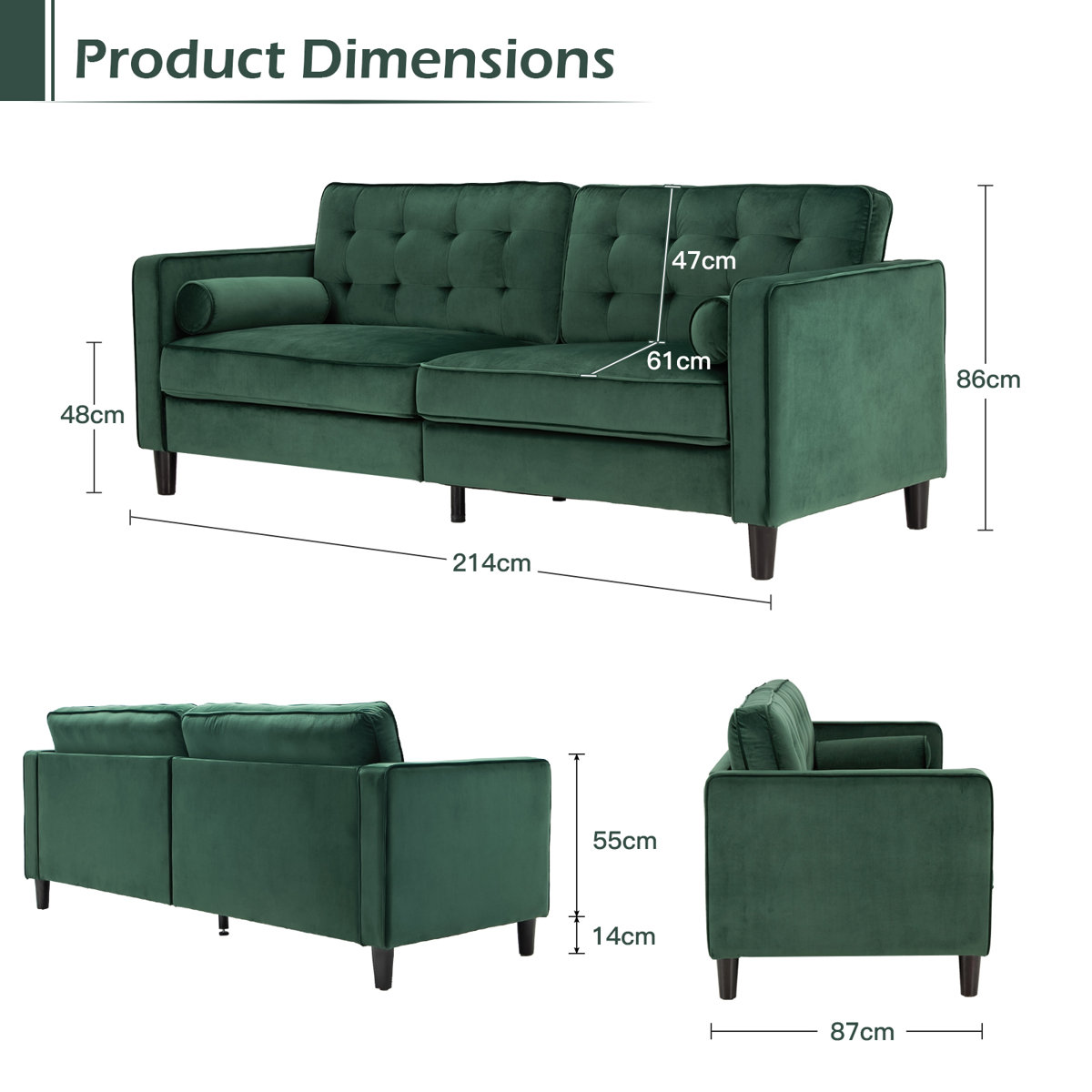 Fairmont Park 214Cm Velvet Rolled Arm Sofa With Cushions & Reviews ...