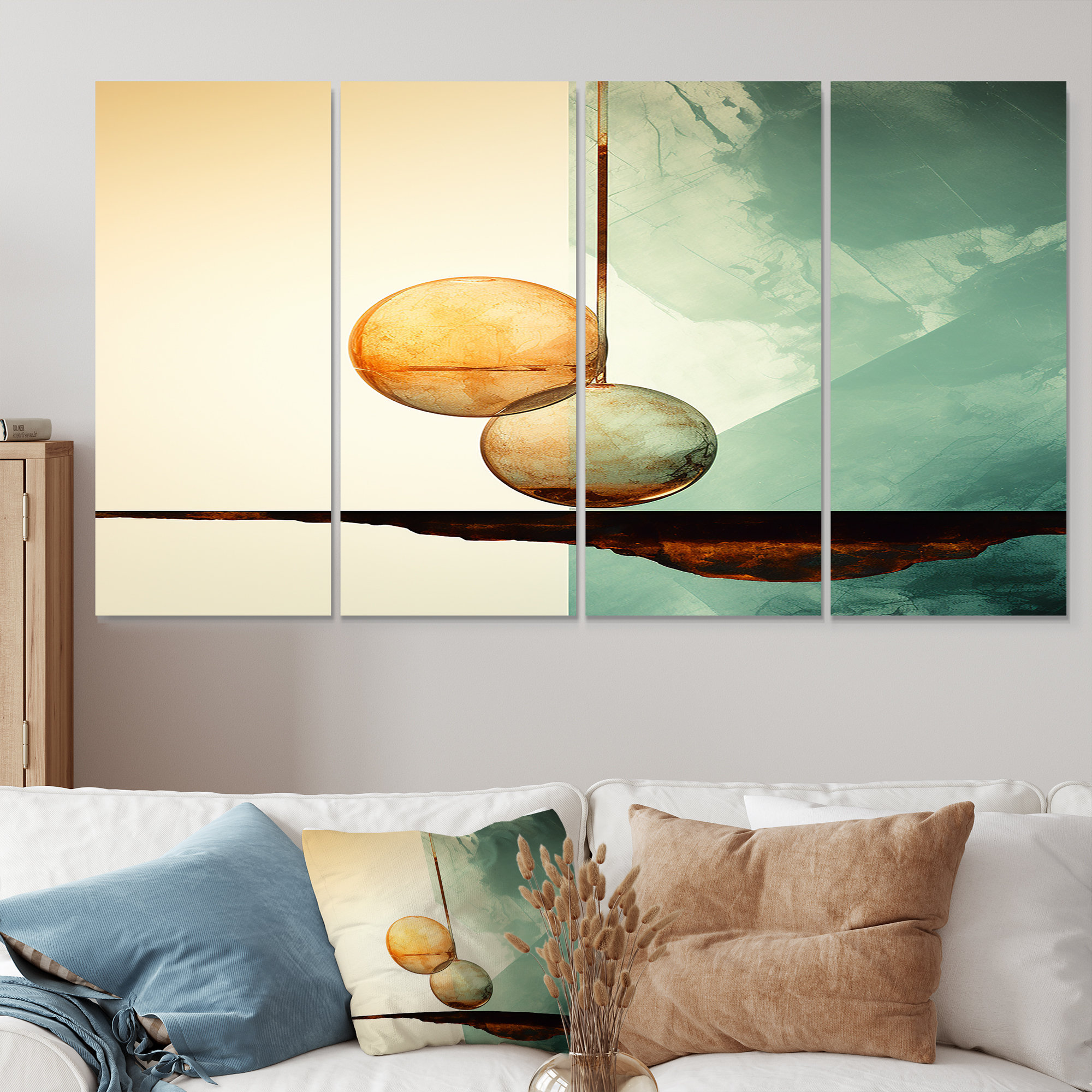 Ebern Designs Minimal Zen Teal Gold - Spiritual Stone Wall Art Decor ...