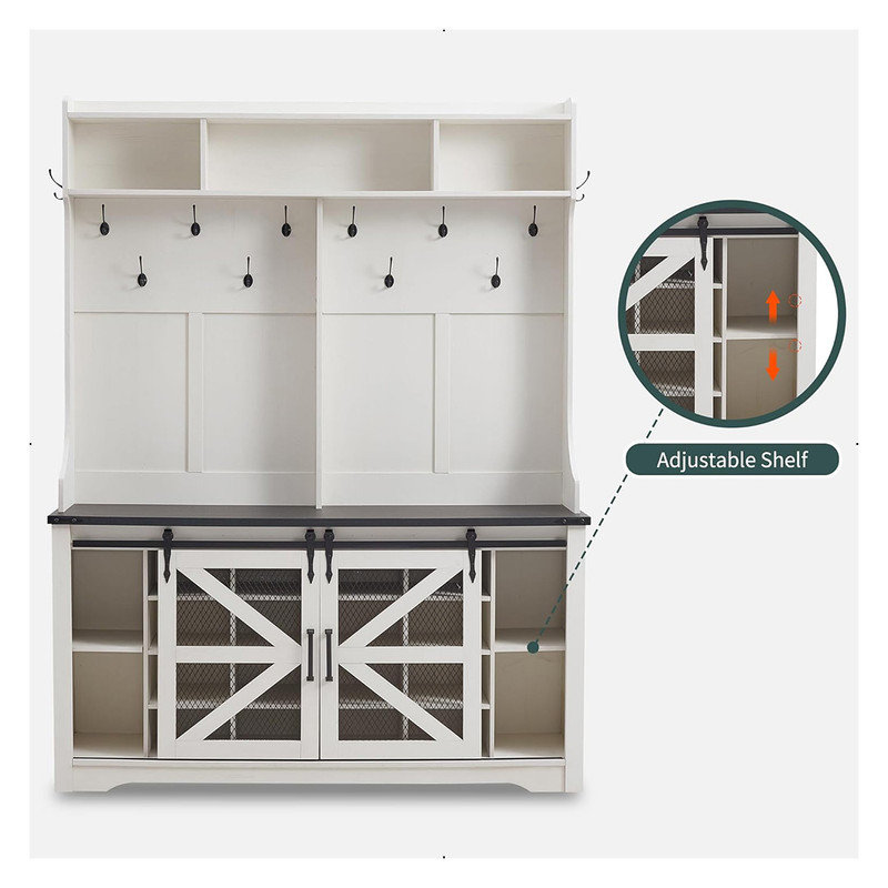 AMIZOY 20 Shoe Cubbies & 12 Coat Hooks Wide Hall Tree with Shoe Storage ...